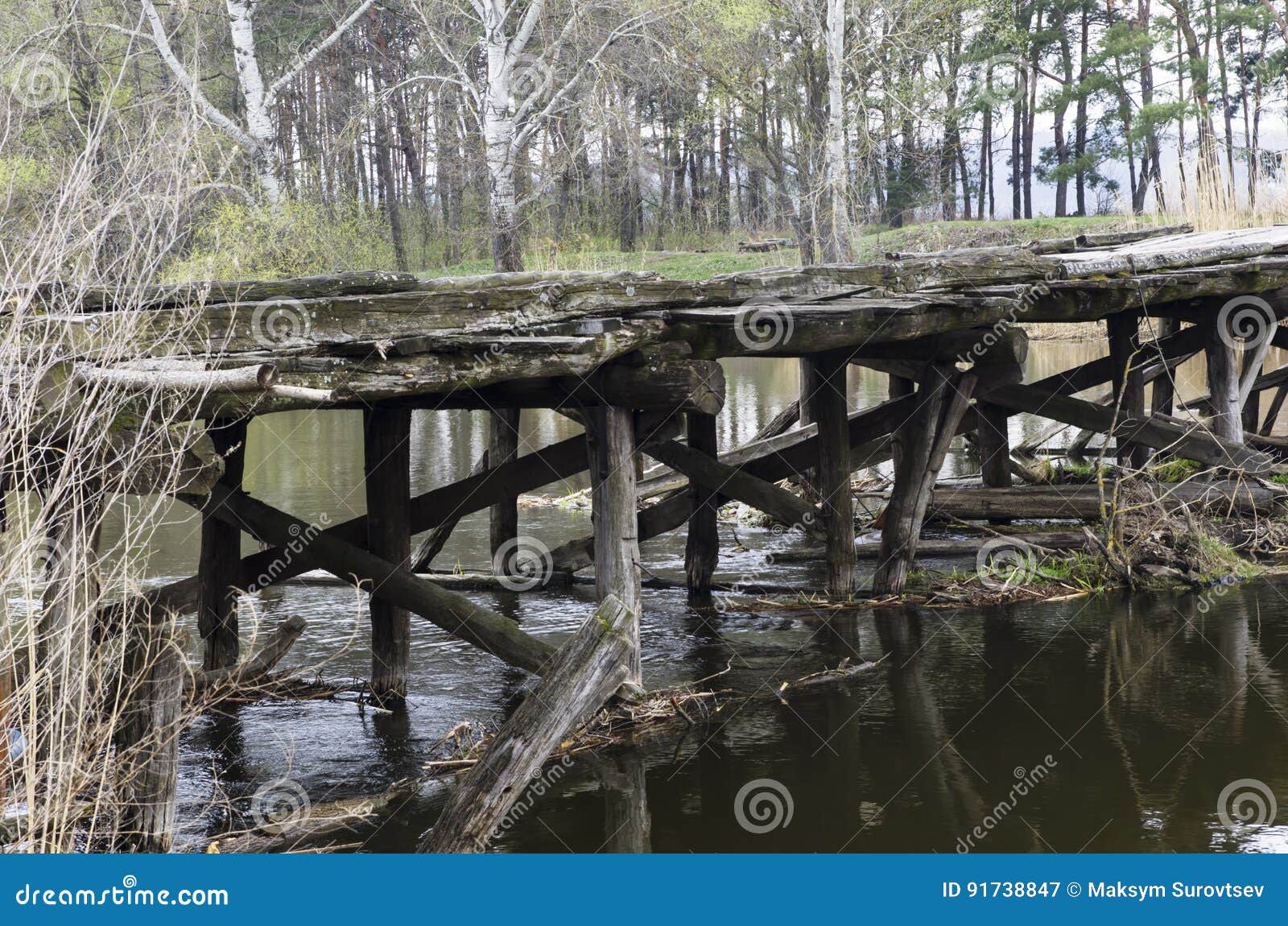 Old wooden bridge over stock image. Image of pedestrian - 91738847