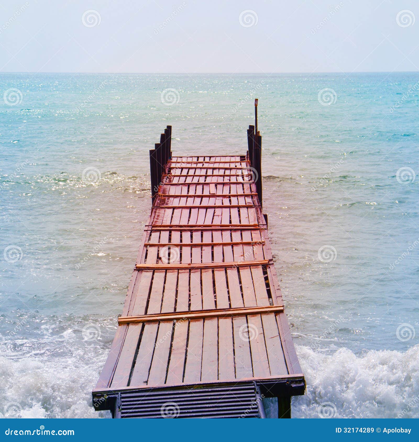 Old Wooden Bridge in the Sea in a Retro Style Stock Image - Image of ...