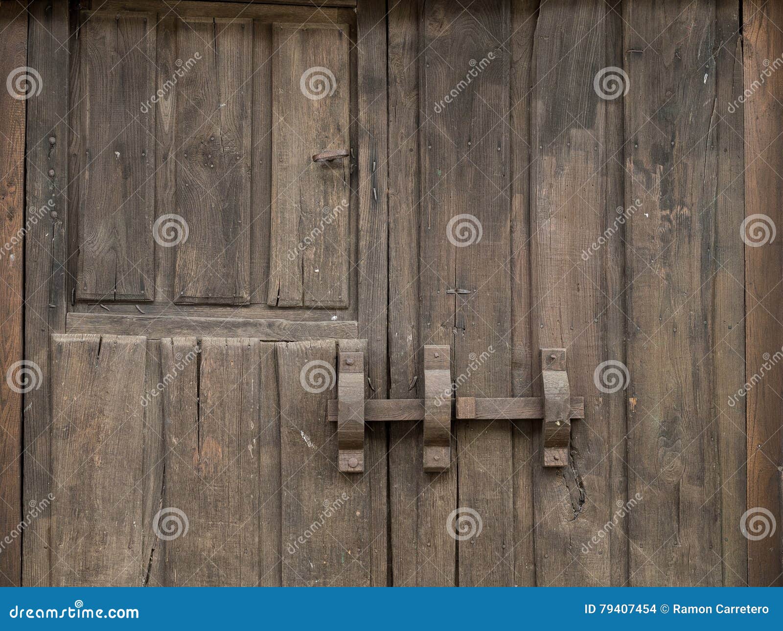 Old Wooden Brown and Rustic Gate with a Big Bolt Stock Photo - Image of ...