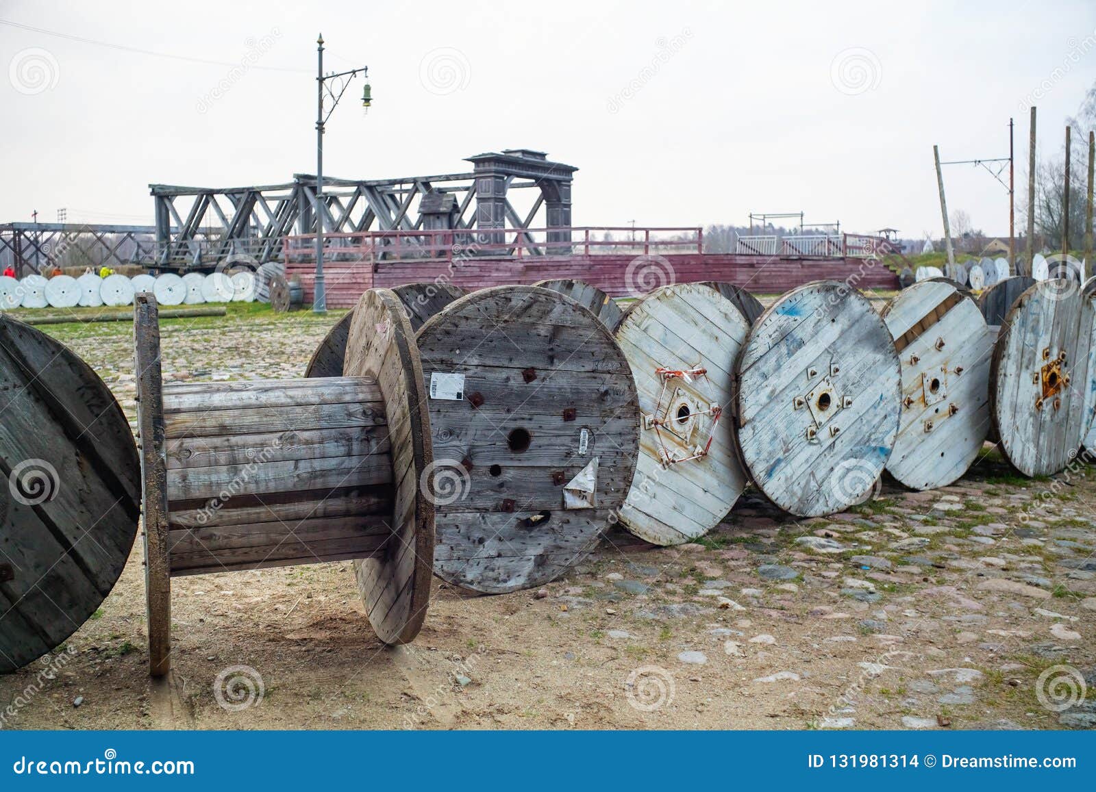 Old Wooden Cable Reel Drum Spools Stock Photo - Image of empty, wood ...