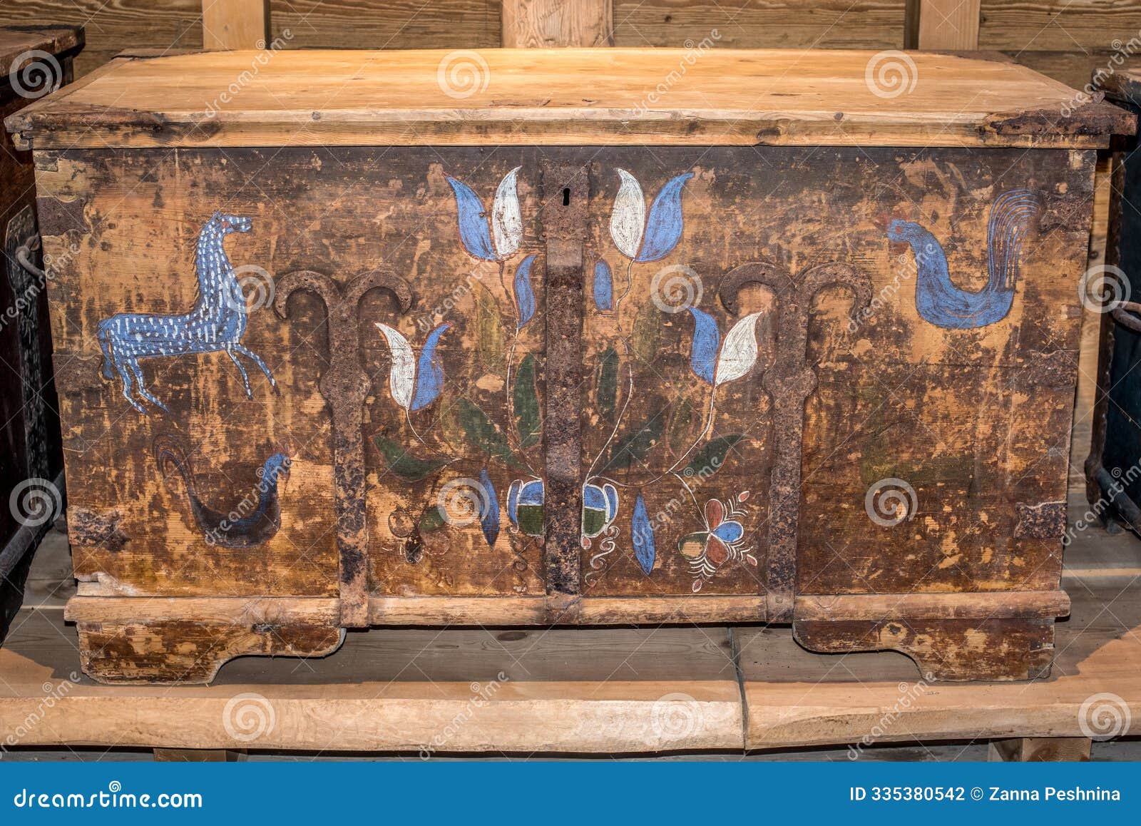 Old Wooden Chest Against Wooden Wall Stock Photo - Image of container ...