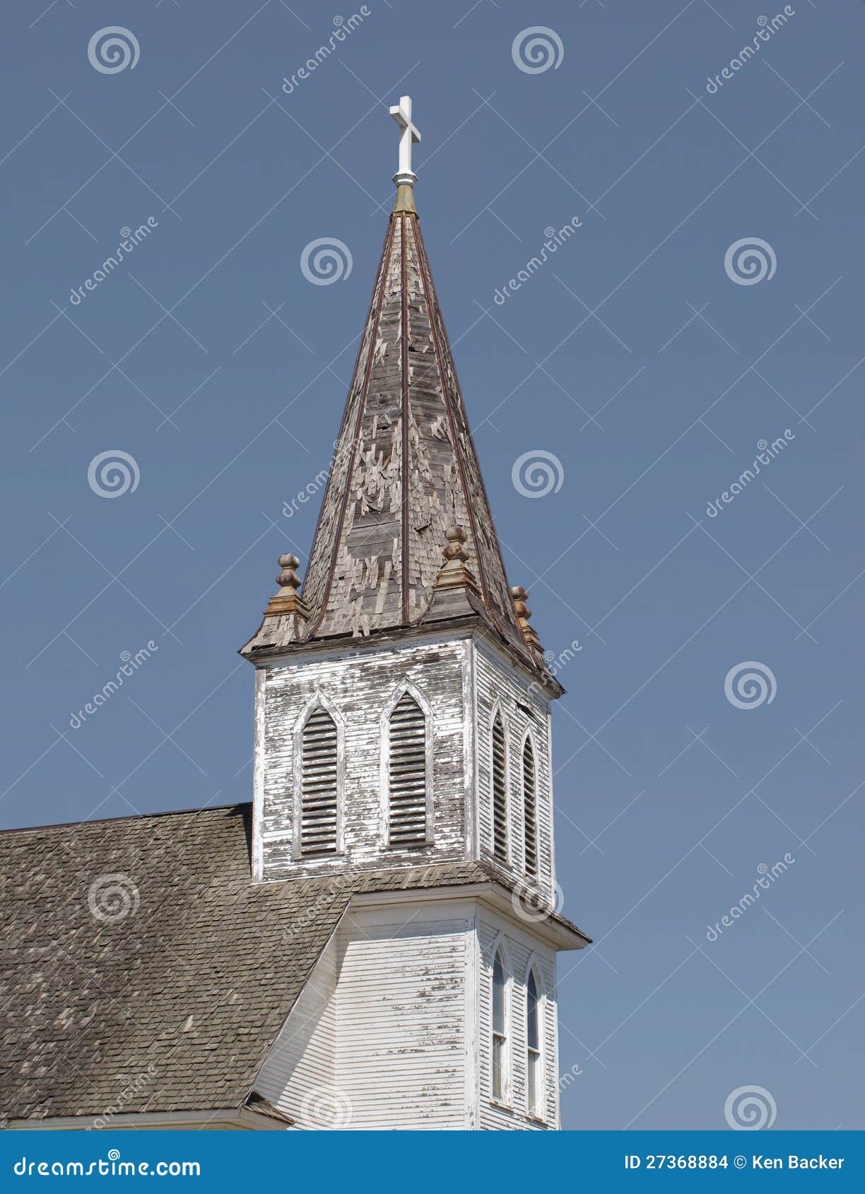 Old Wooden Church Steeple Isolated. Stock Photo - Image of worn ...