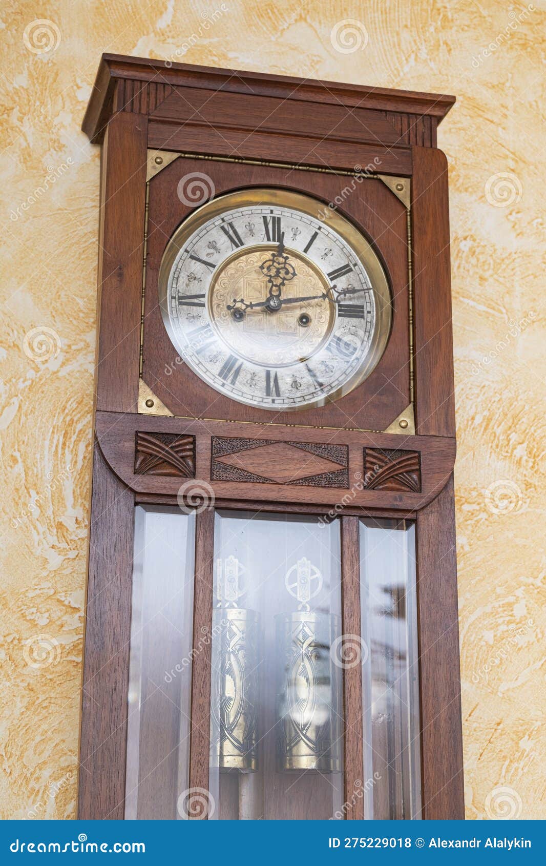 Old Wooden Clock with a Pendulum Hanging on Stock Photo - Image of ...