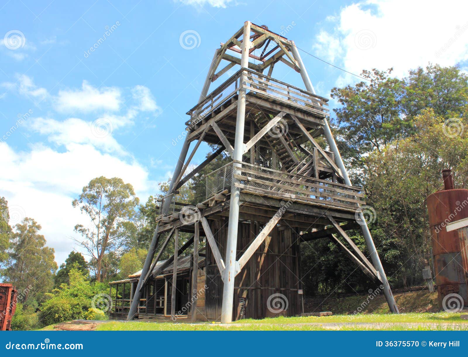 Old Wooden Coal Mining Derrick Stock Photo - Image of closed, gold ...