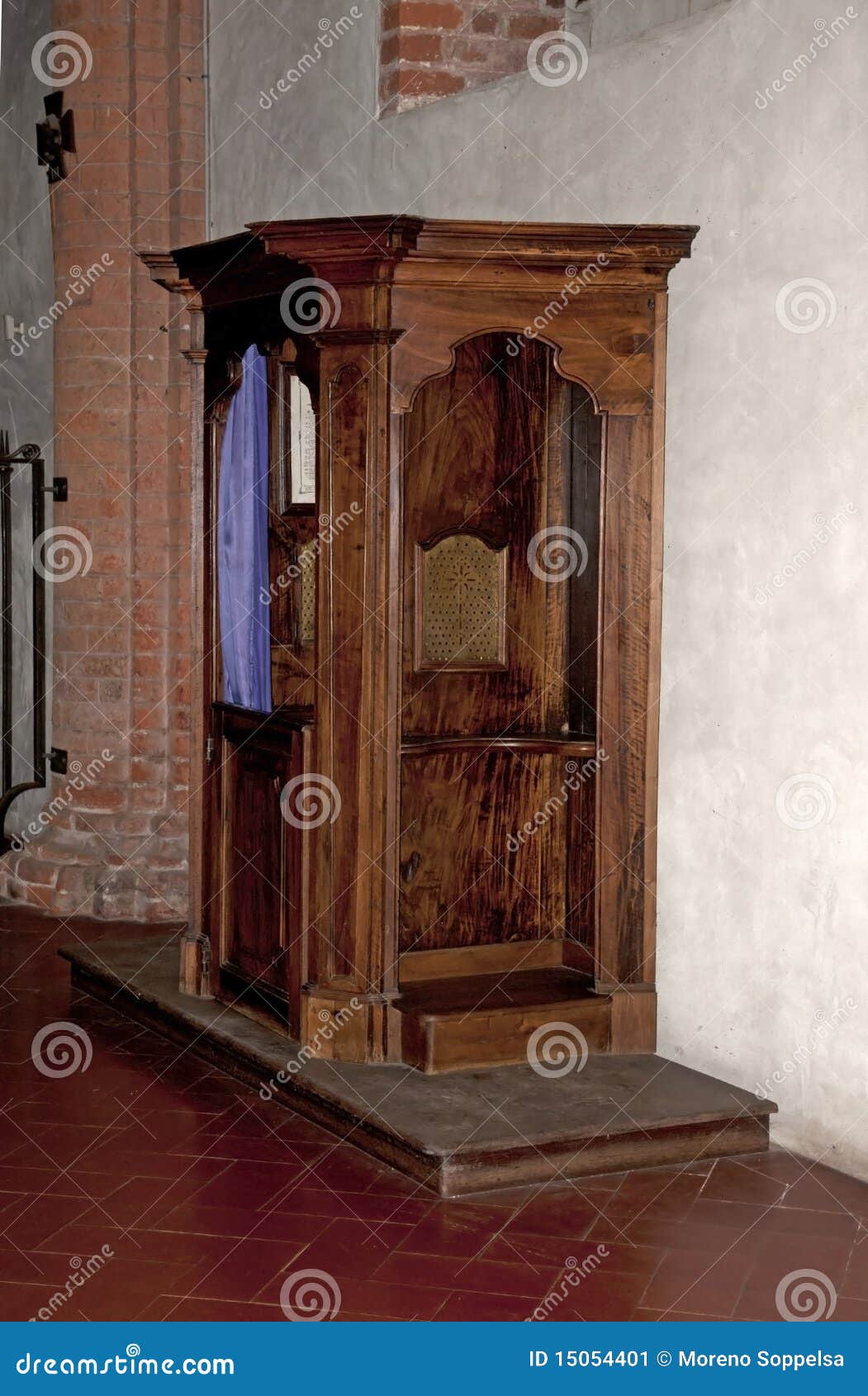 Old wooden confessional stock image. Image of private - 15054401