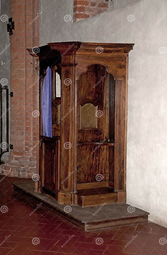 Old wooden confessional stock image. Image of private - 15054401