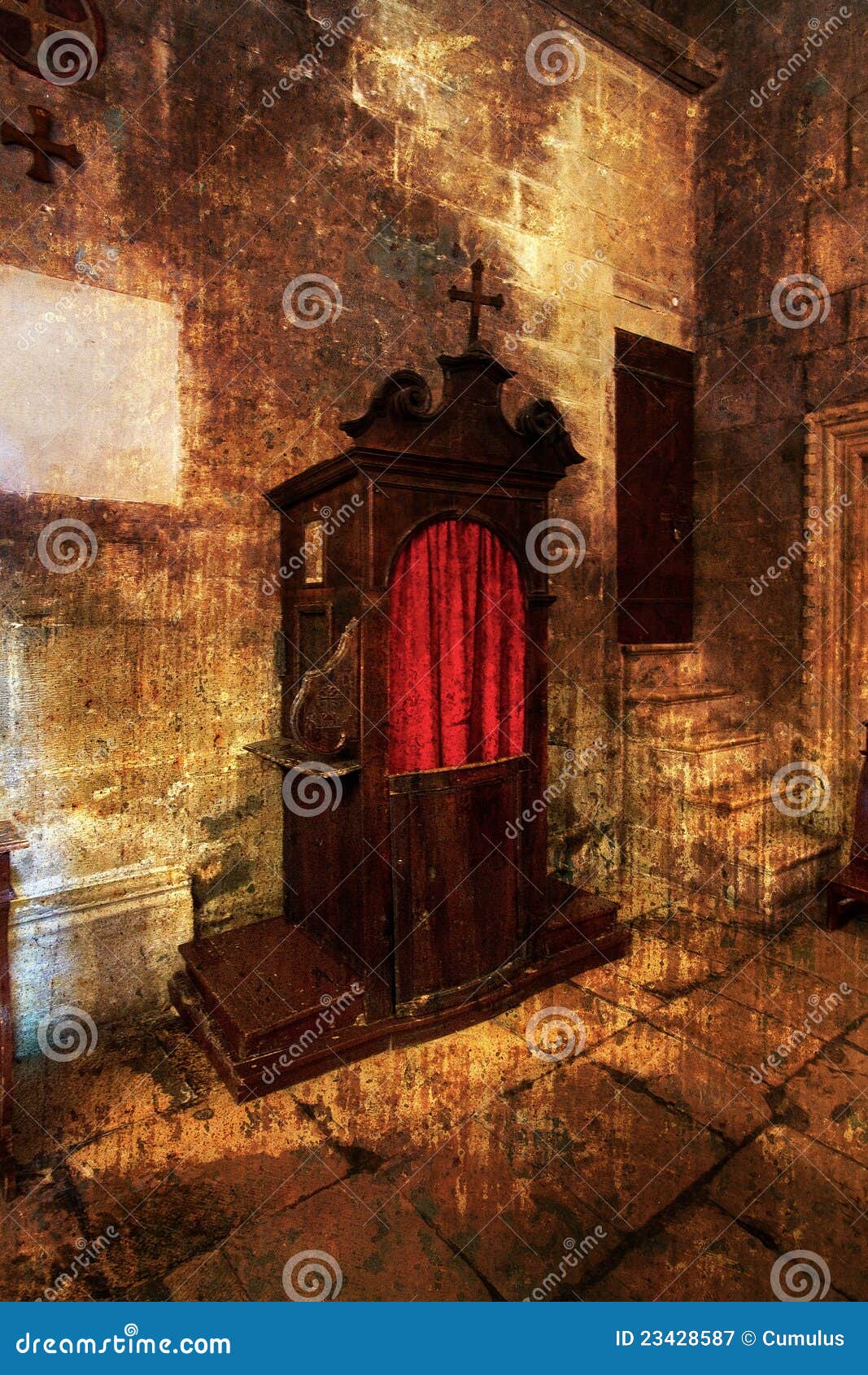 Old wooden confessional. stock image. Image of confessional - 23428587