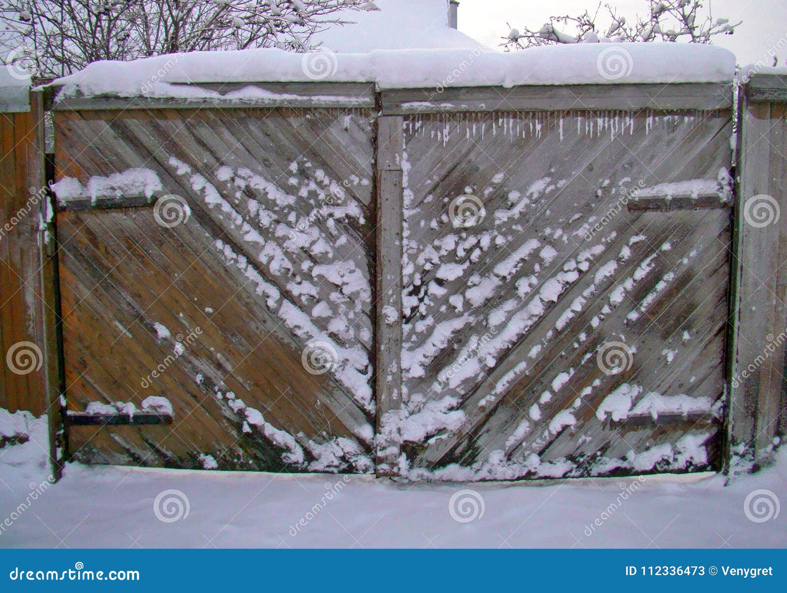Wooden Gate after the Snowfall Stock Image - Image of beautiful, place ...