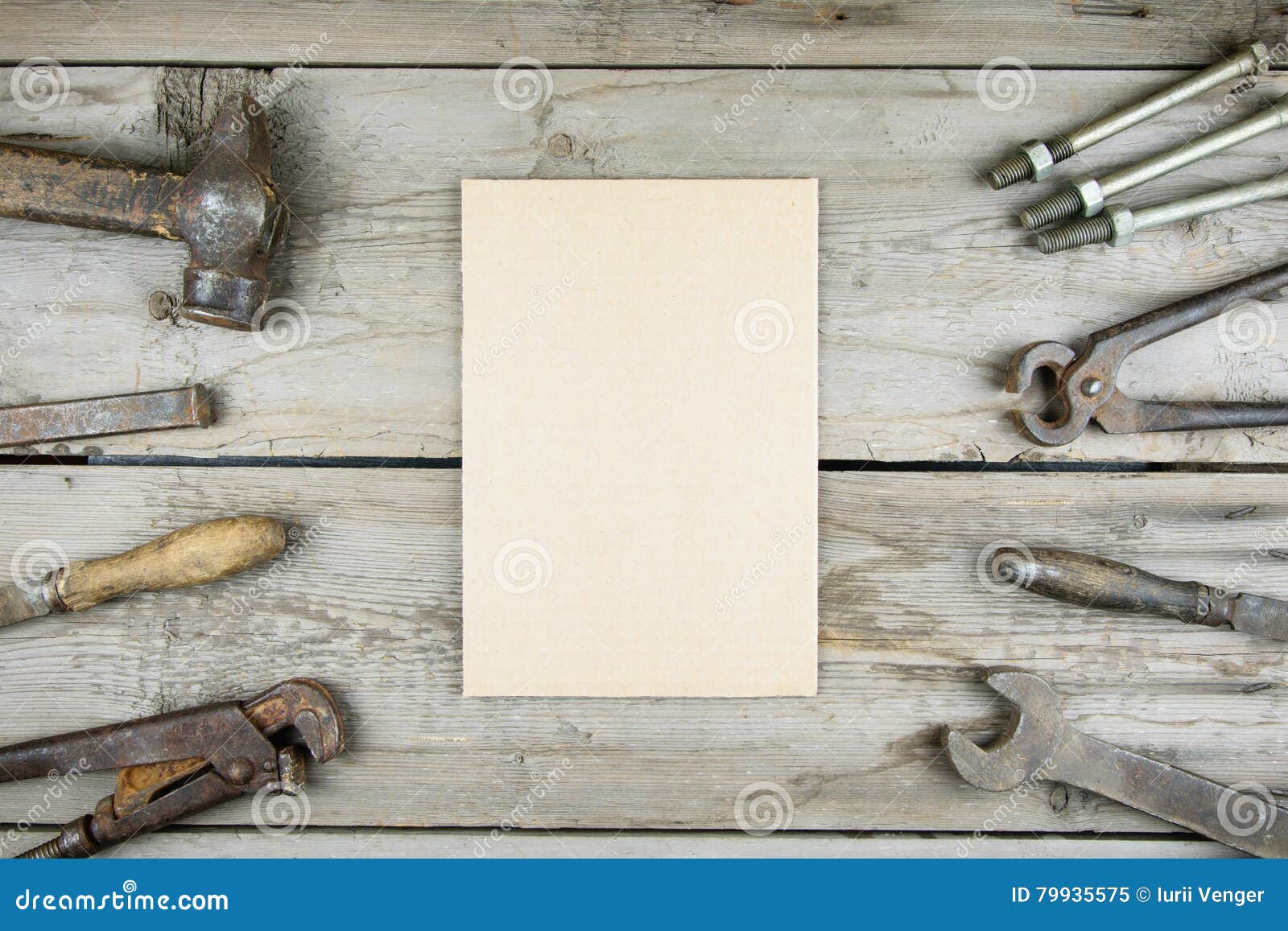 Old Wooden Desktop. Old Rusty Carpentry Tools Stock Image - Image of ...