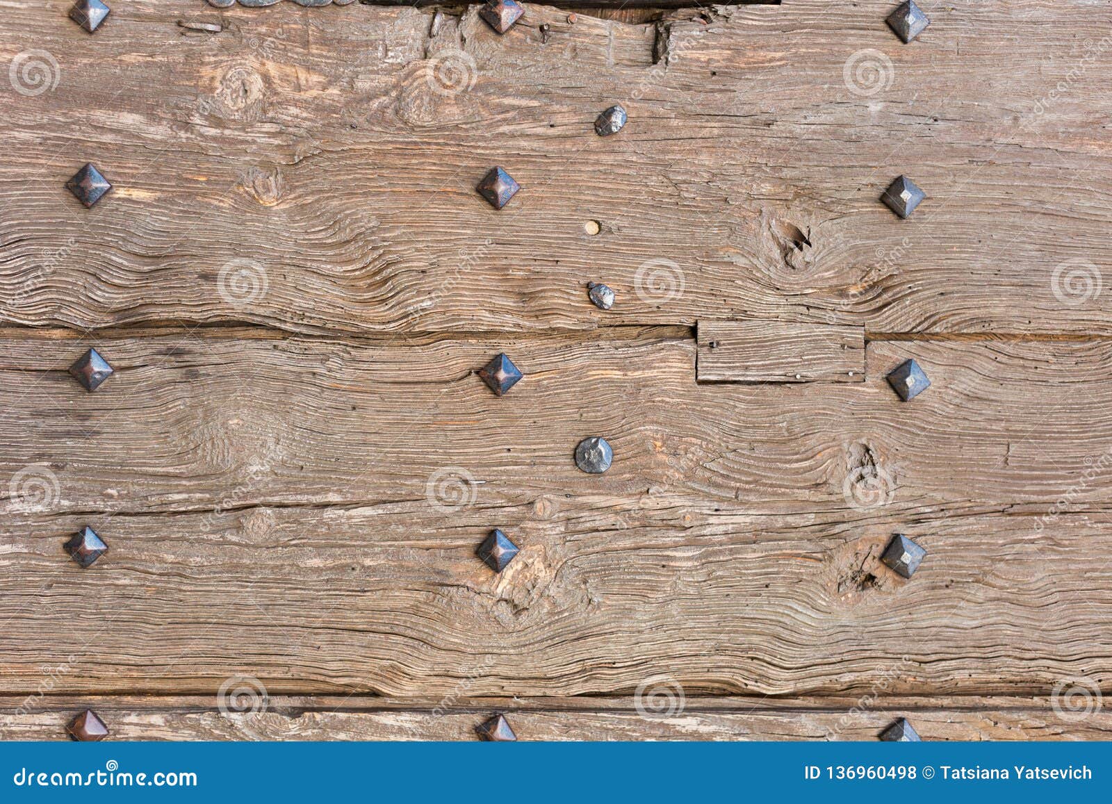 Old Wooden Door with Iron Forged Rivets Stock Photo - Image of green ...