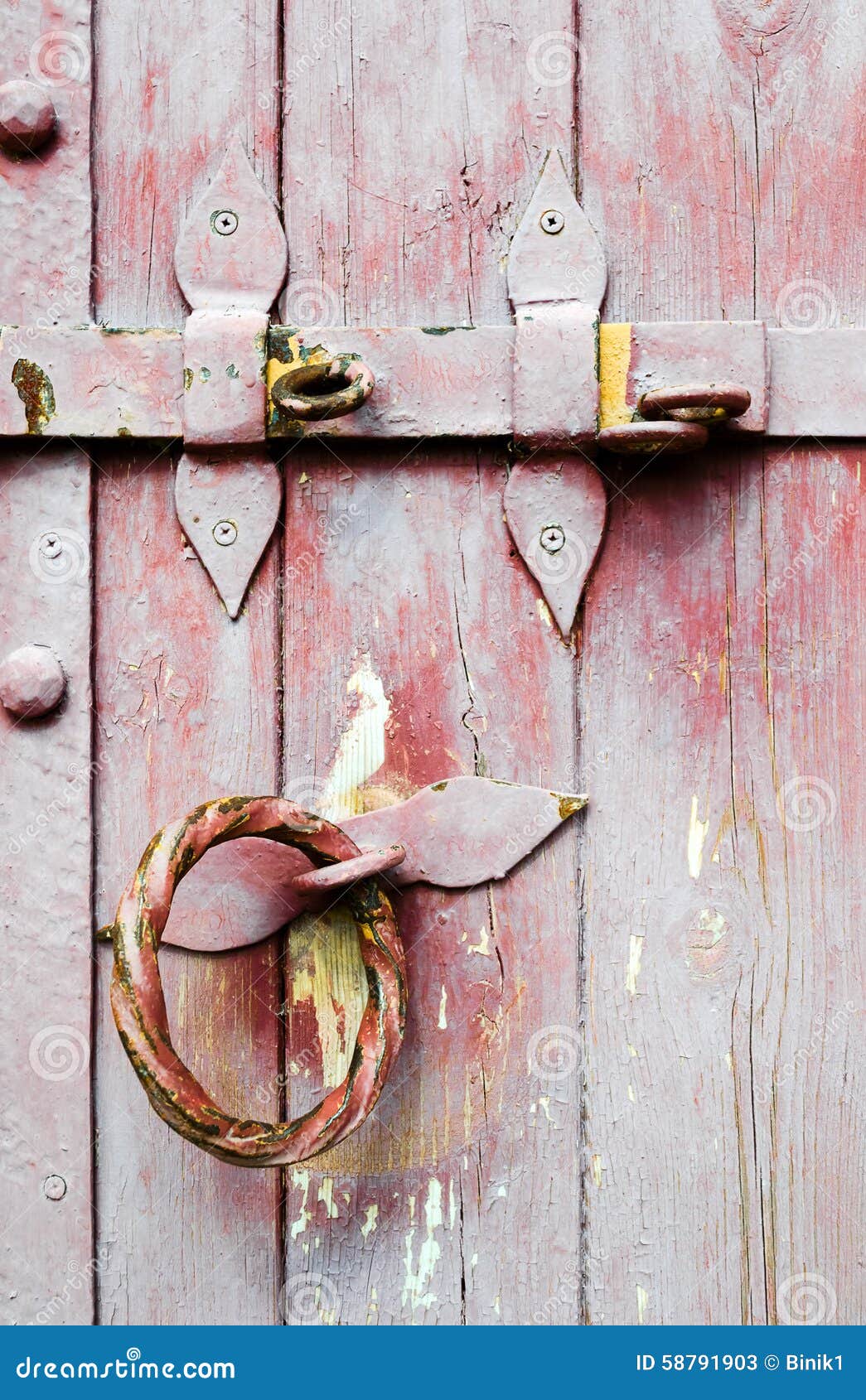 Old Wooden Door Iron Handle with Lock Stock Image - Image of knob ...