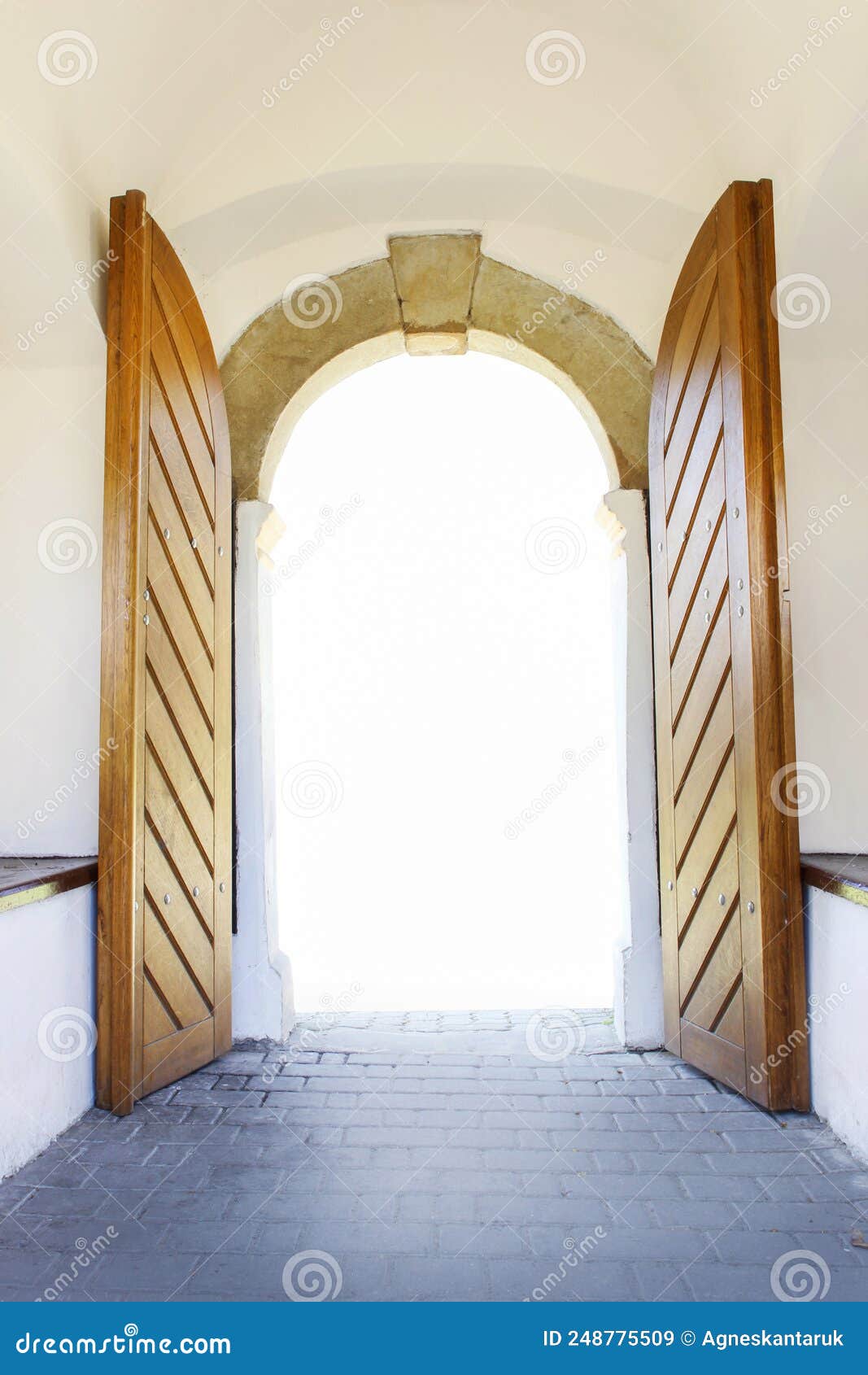 Old wooden door open wide stock image. Image of doorway - 248775509
