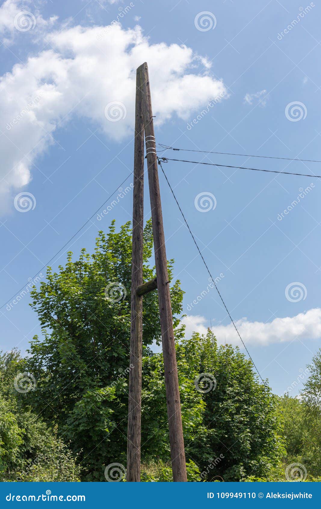 Old wooden electric pole stock photo. Image of connection - 109949110