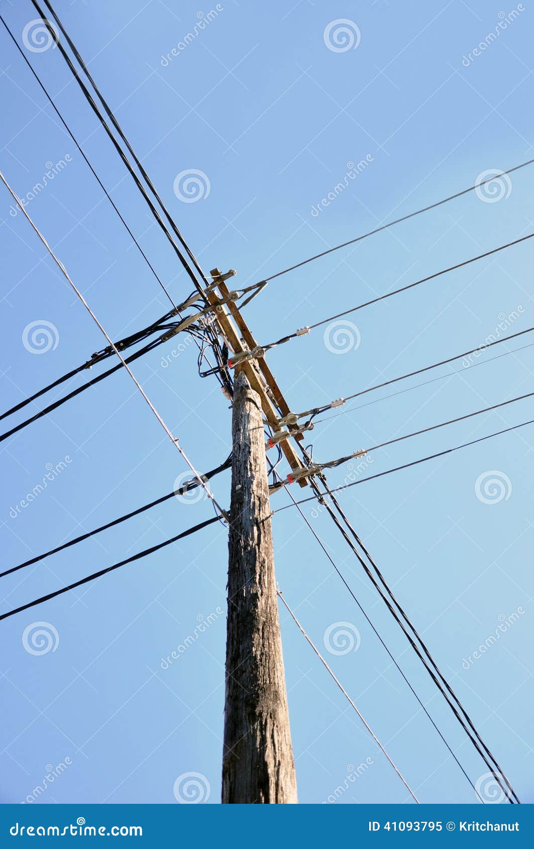 Old Wooden Electricity Post Stock Image - Image of voltage, electricity ...