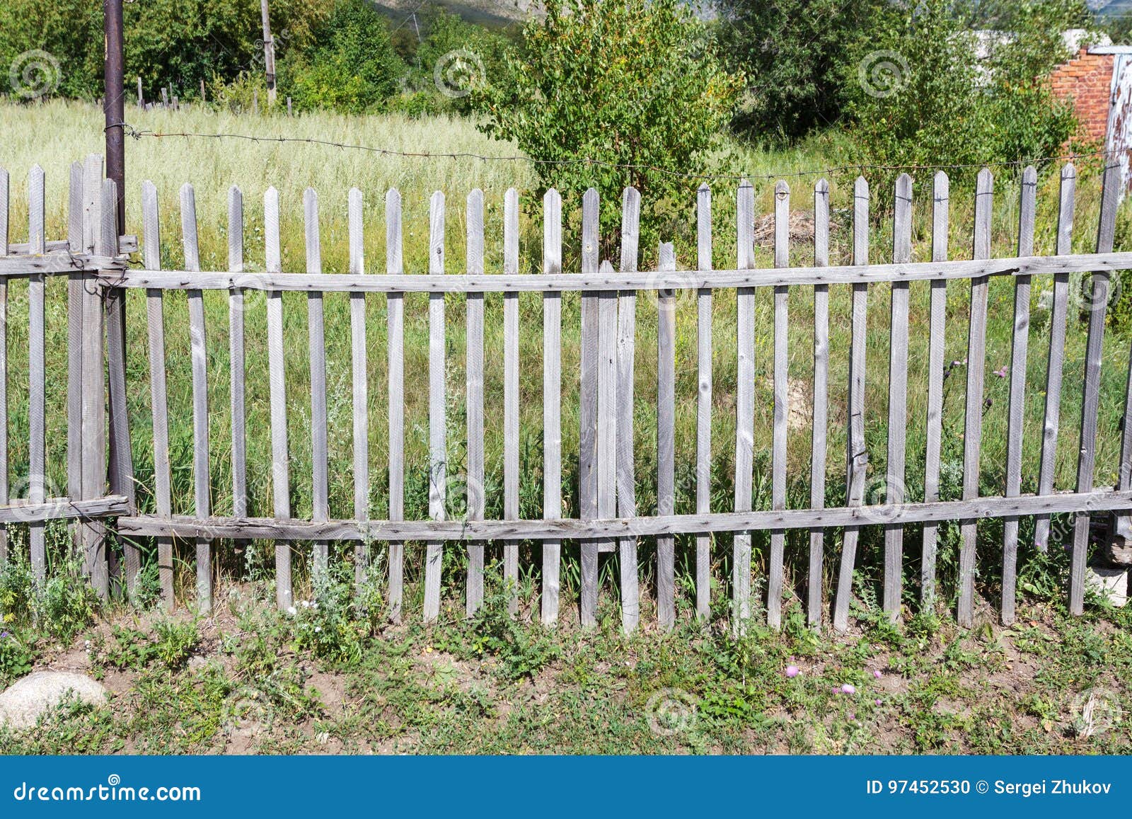 Old Wooden Fence in the Countryside Stock Photo - Image of grass ...