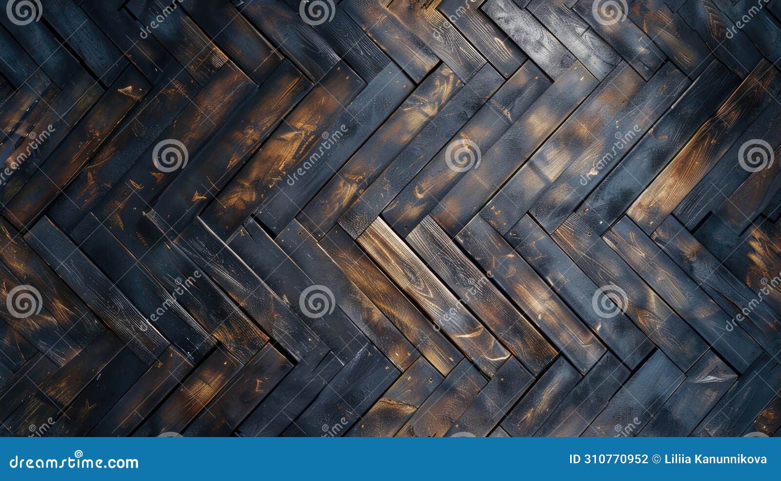 Old Wooden Floorboards Arranged in a Fishbone Pattern from a Top-down ...