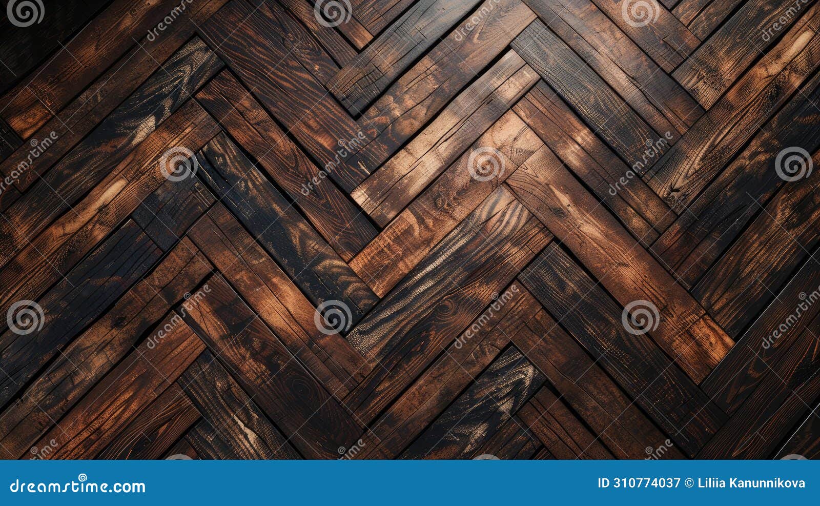 Old Wooden Floorboards Arranged in a Fishbone Pattern from a Top-down ...