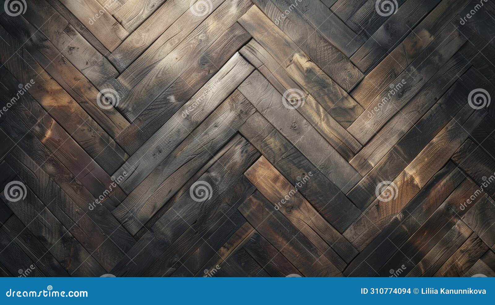 Old Wooden Floorboards Arranged in a Fishbone Pattern from a Top-down ...