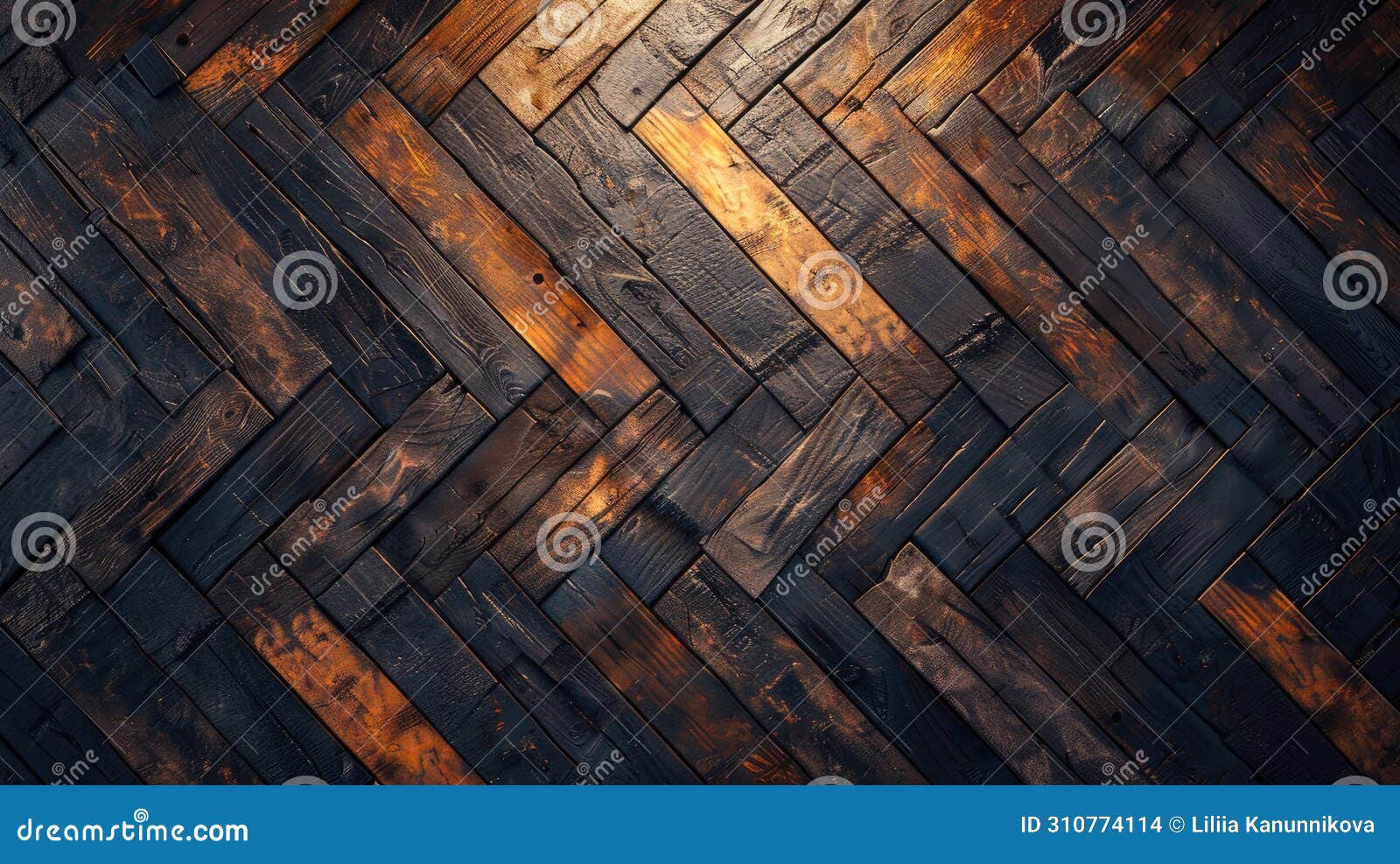 Old Wooden Floorboards Arranged in a Fishbone Pattern from a Top-down ...