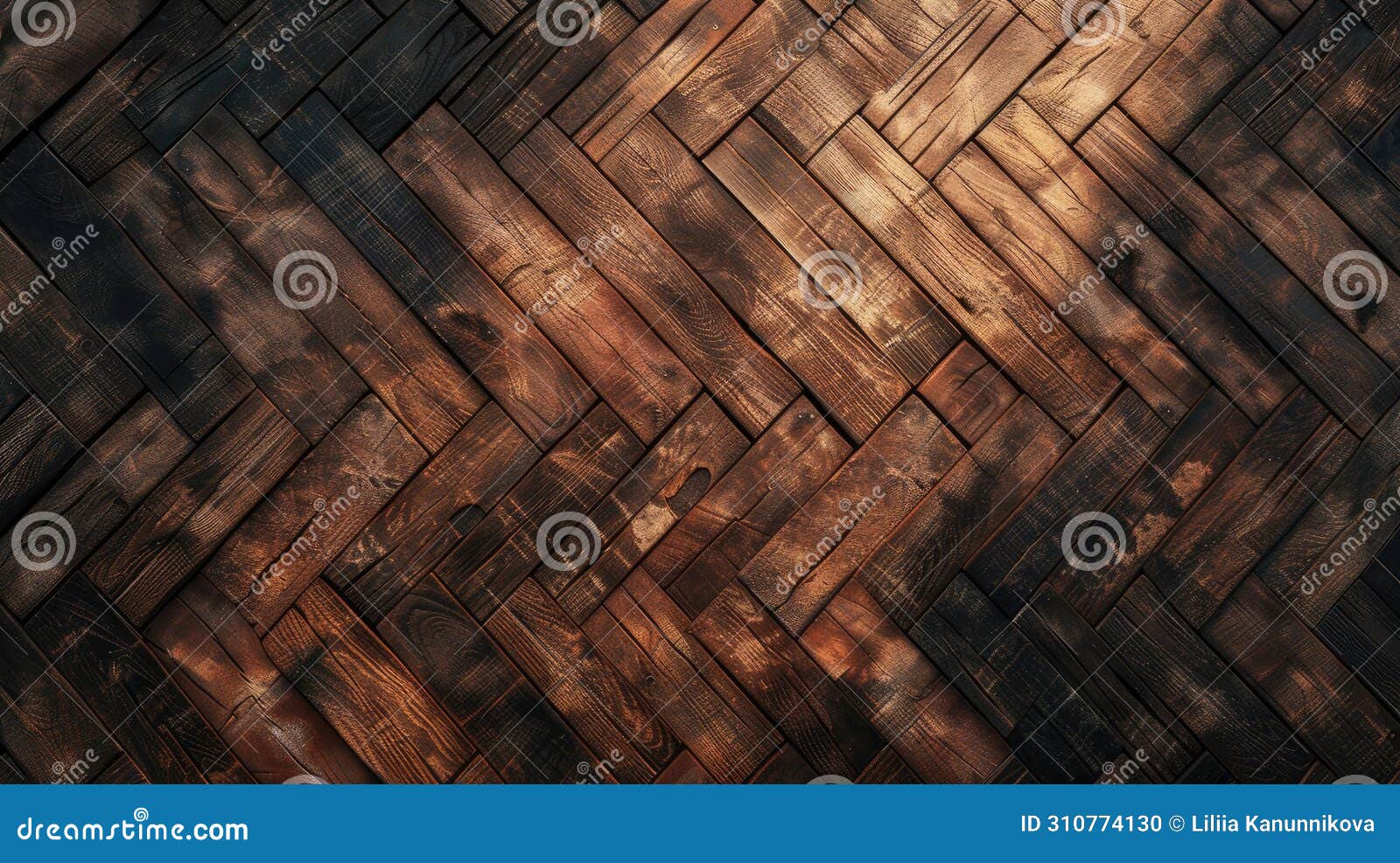 Old Wooden Floorboards Arranged in a Fishbone Pattern from a Top-down ...