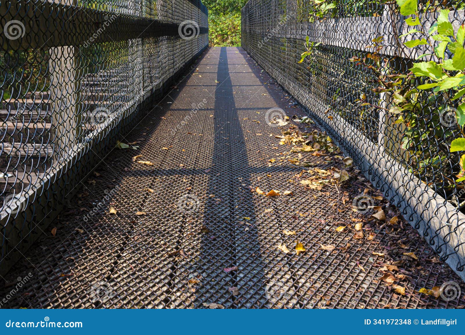 Old Wooden Foot Bridge with Metal Grating Stock Photo - Image of blue ...