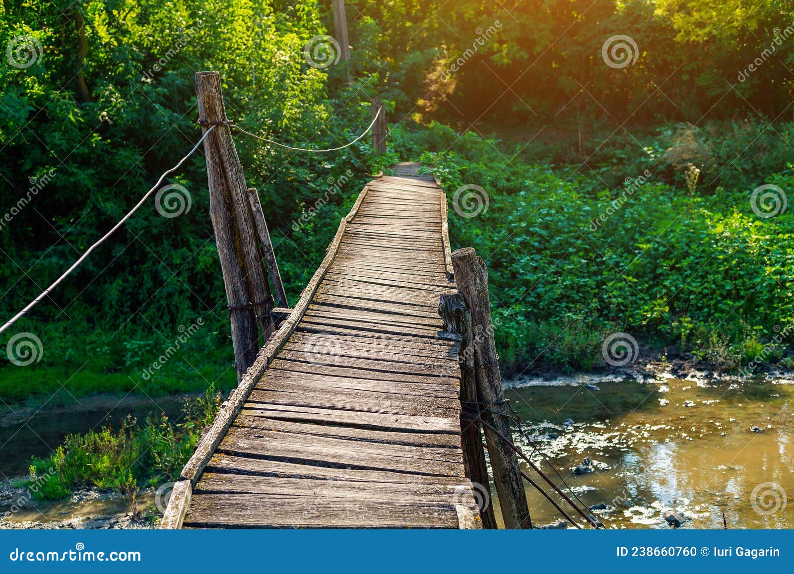 Old Wooden Footbridge Across the River. Background with Copy Space ...