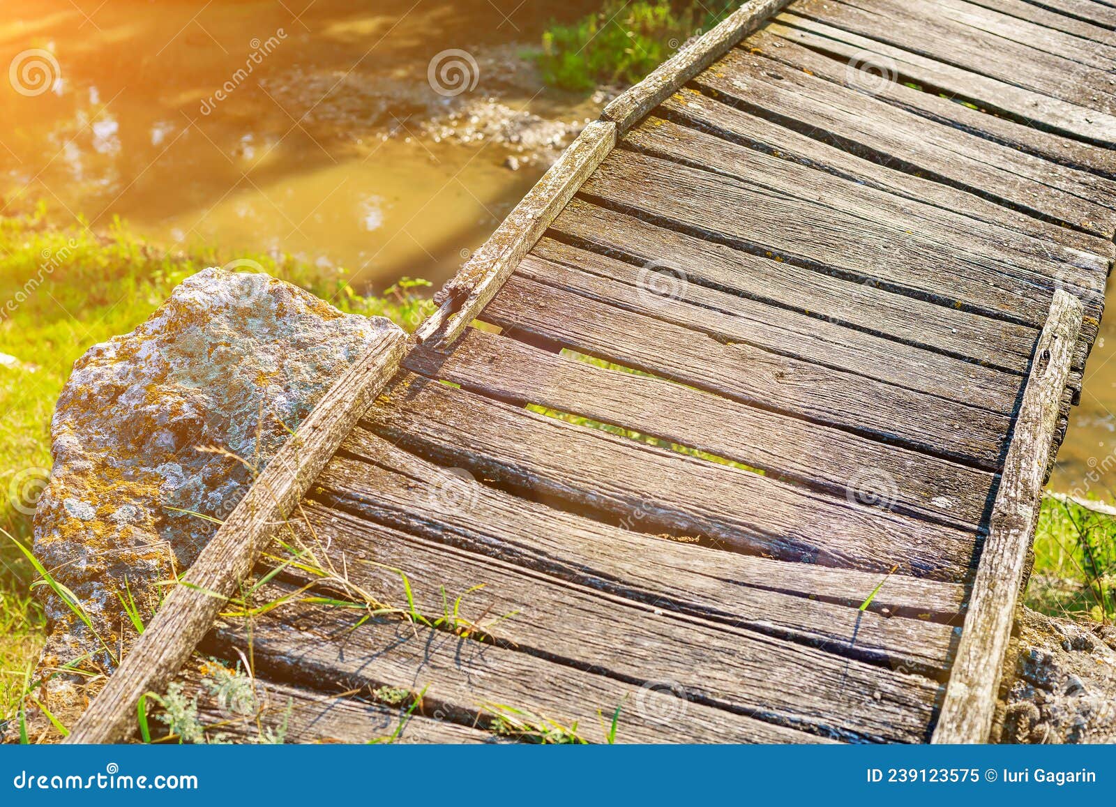 Old Wooden Footbridge Across the River. Background with Copy Space ...