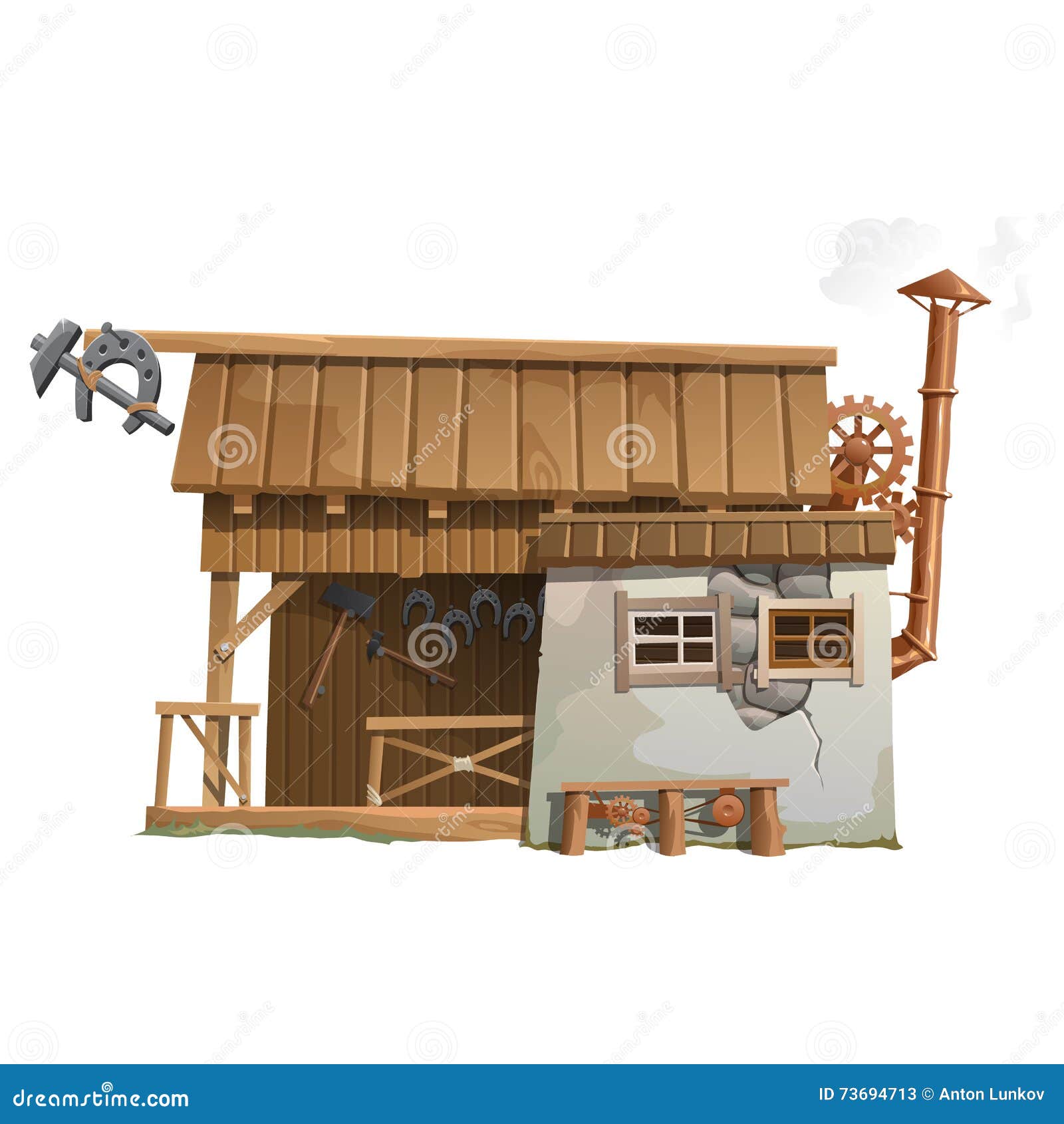 Old Wooden Forge with Tools Blacksmith Stock Vector - Illustration of ...