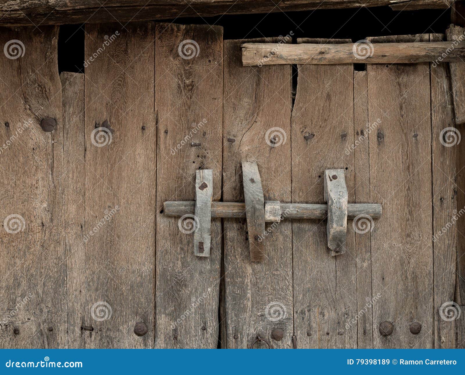 Old Wooden Gate with a Big Bolt Background Stock Image - Image of ...