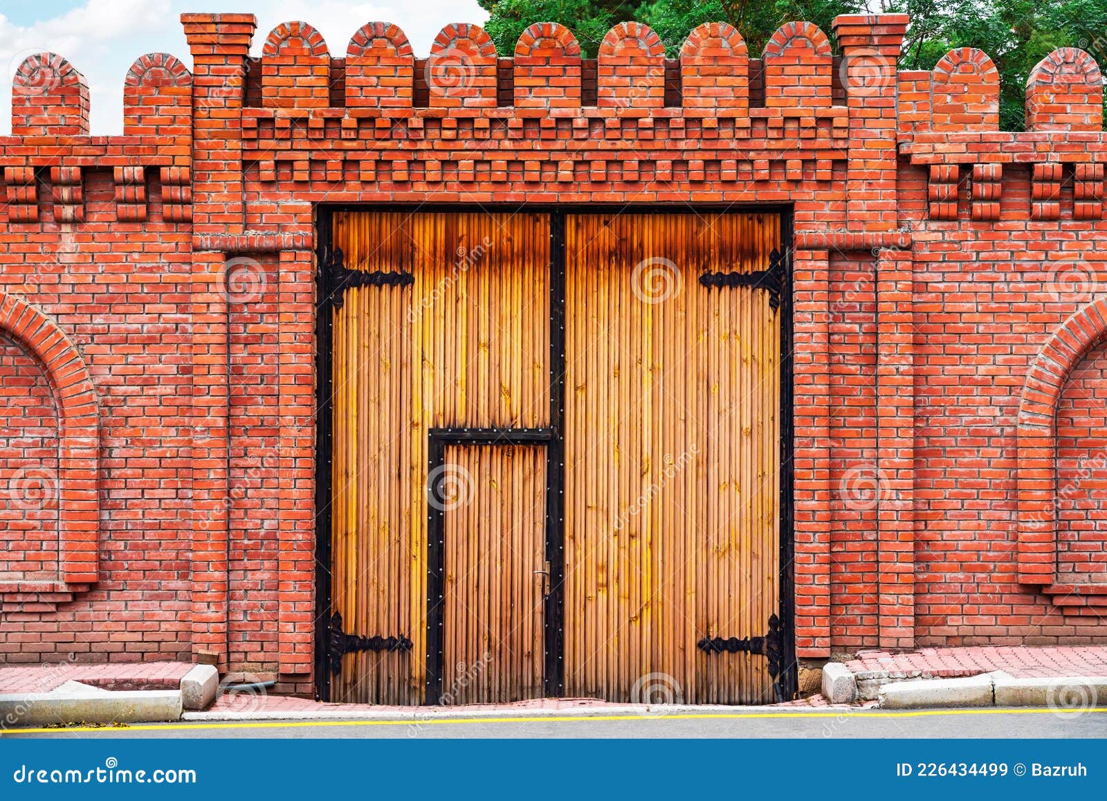 Old Wooden Gate in a Brick Wall Stock Image - Image of exit, castle ...