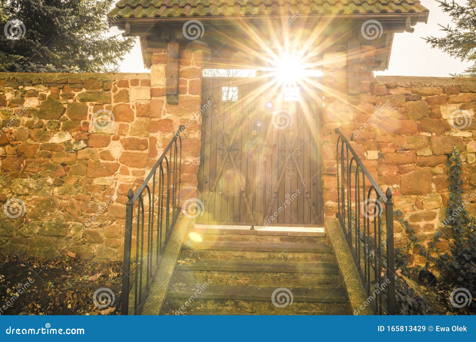 Old Wooden Gate with Sun Rays Shining through Stock Image - Image of ...