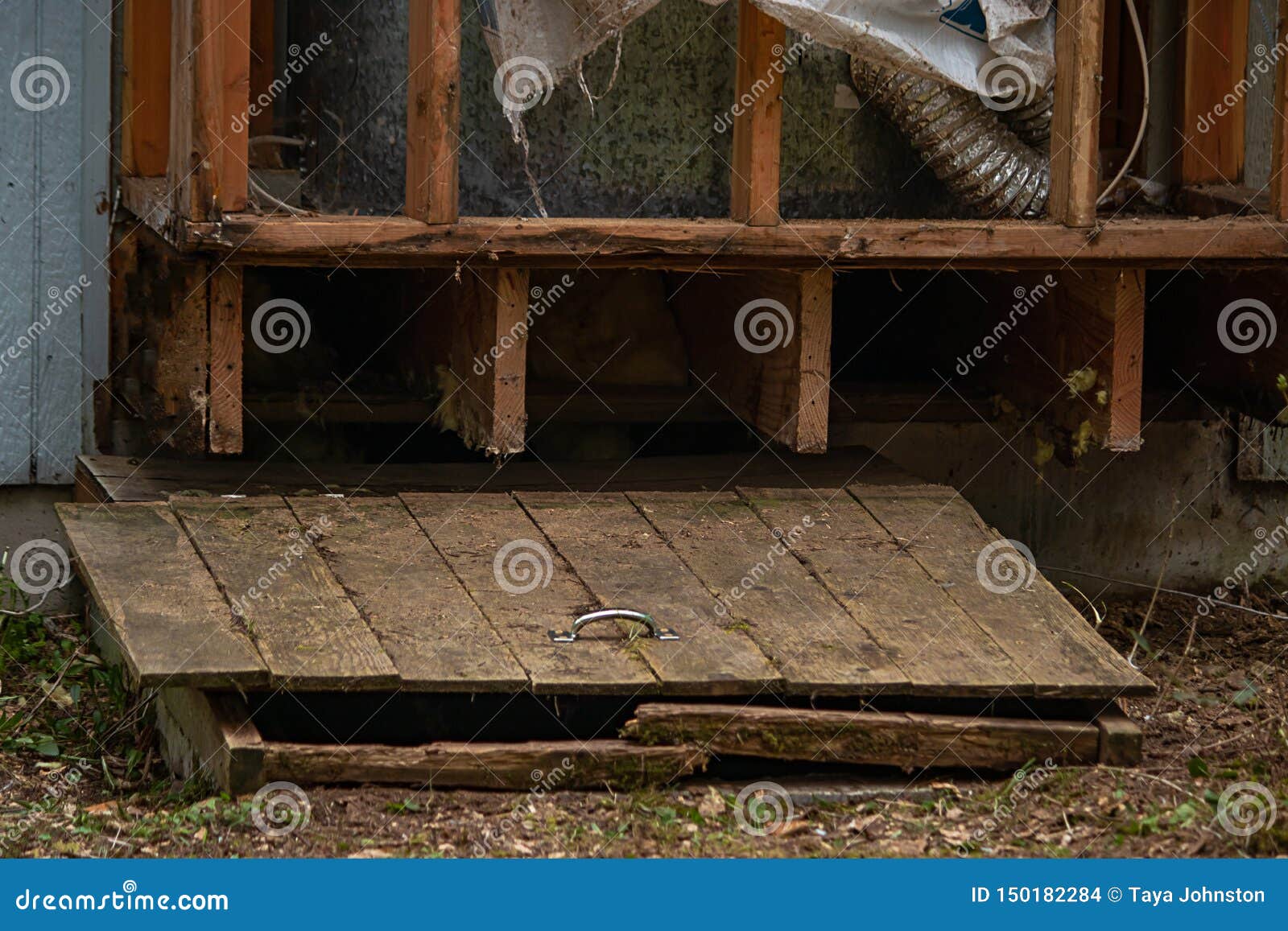 Old Wooden Hatch To Crawlspace Damaged Stock Photo - Image of exterior ...