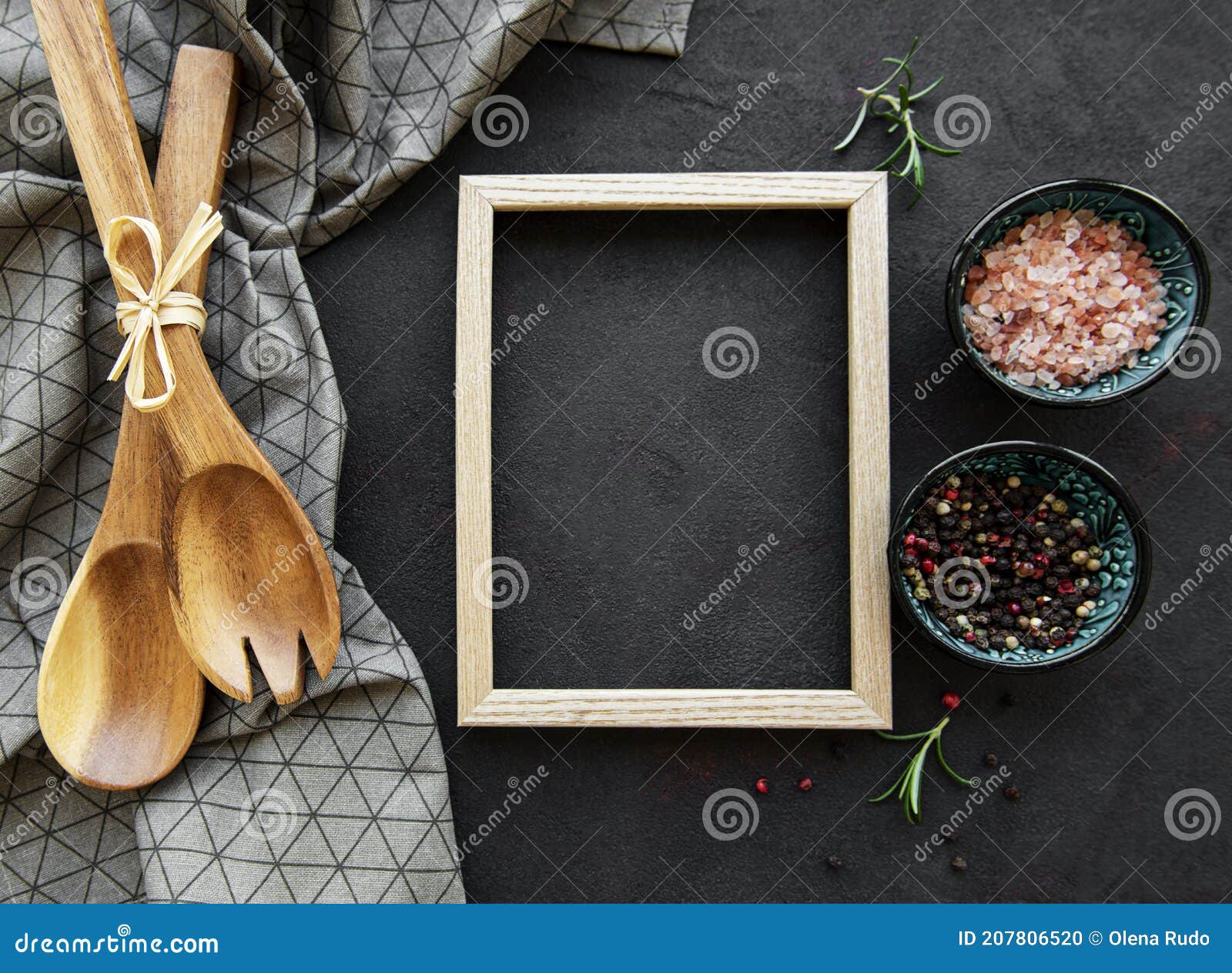 Old Wooden Kitchen Utensils and Spices with Frame As a Border Stock ...