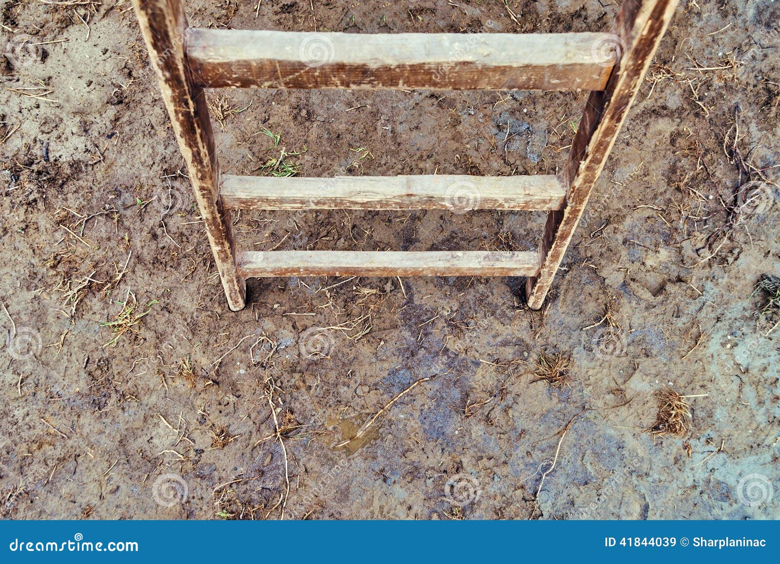 Old Wooden Ladders on the Ground Stock Image - Image of weathered ...