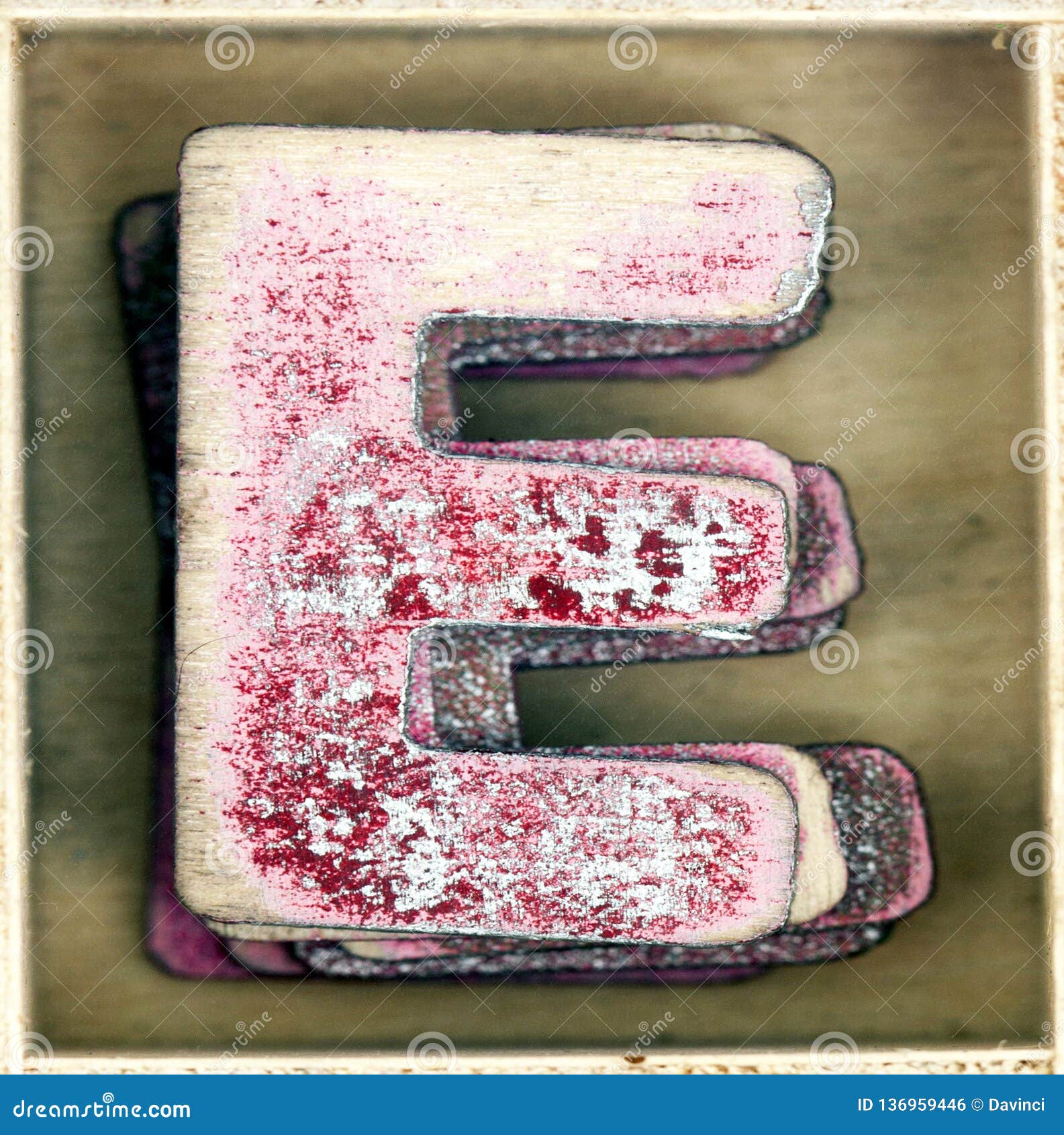 Old Wooden Letter E in a Box Stock Photo - Image of paint, alphabet ...