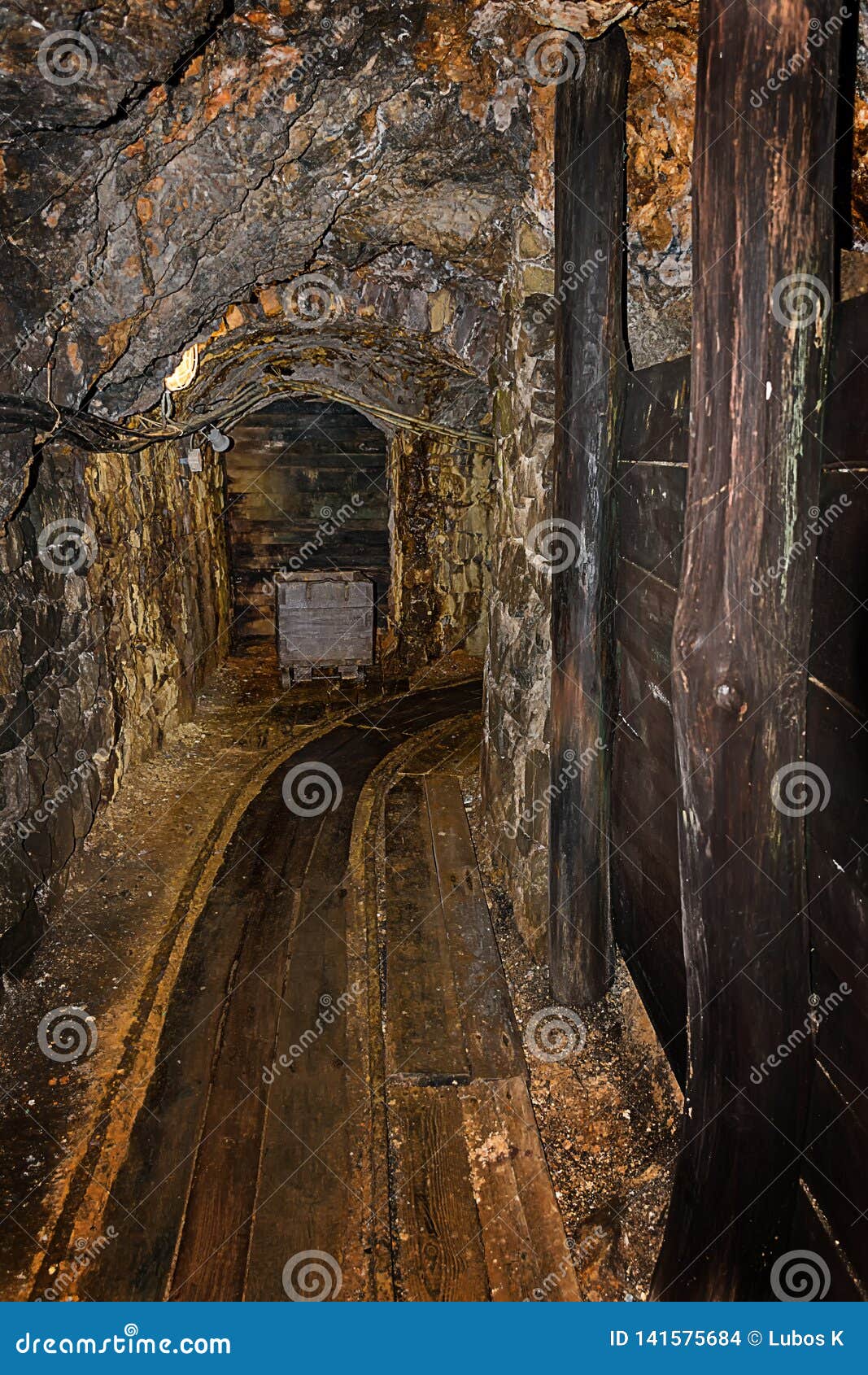 Old Wooden Mine Chart in Abandoned Mine Shaft with Wooden Timbering ...