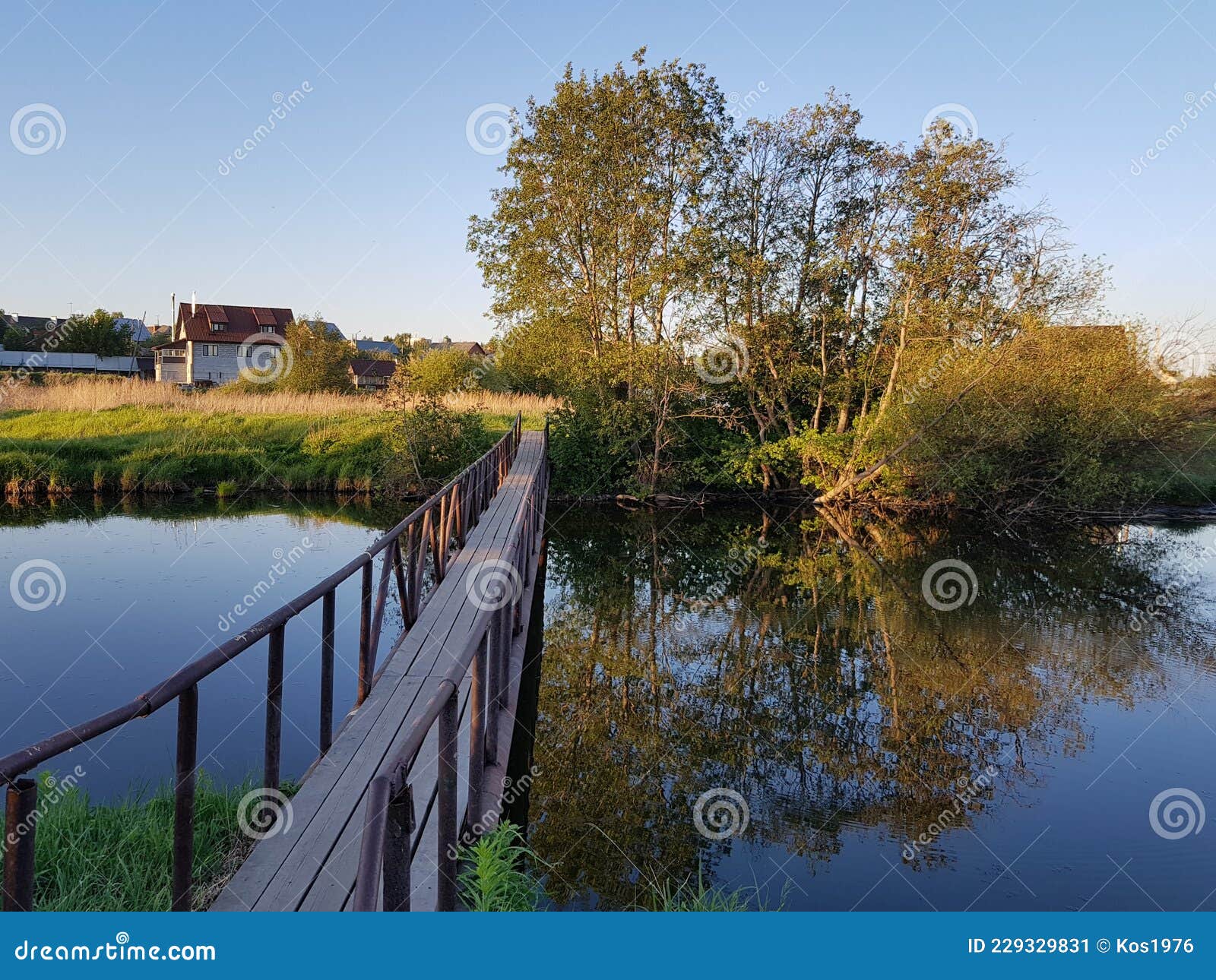 Old Wooden Pedestrian Bridge Over the River Stock Image - Image of ...