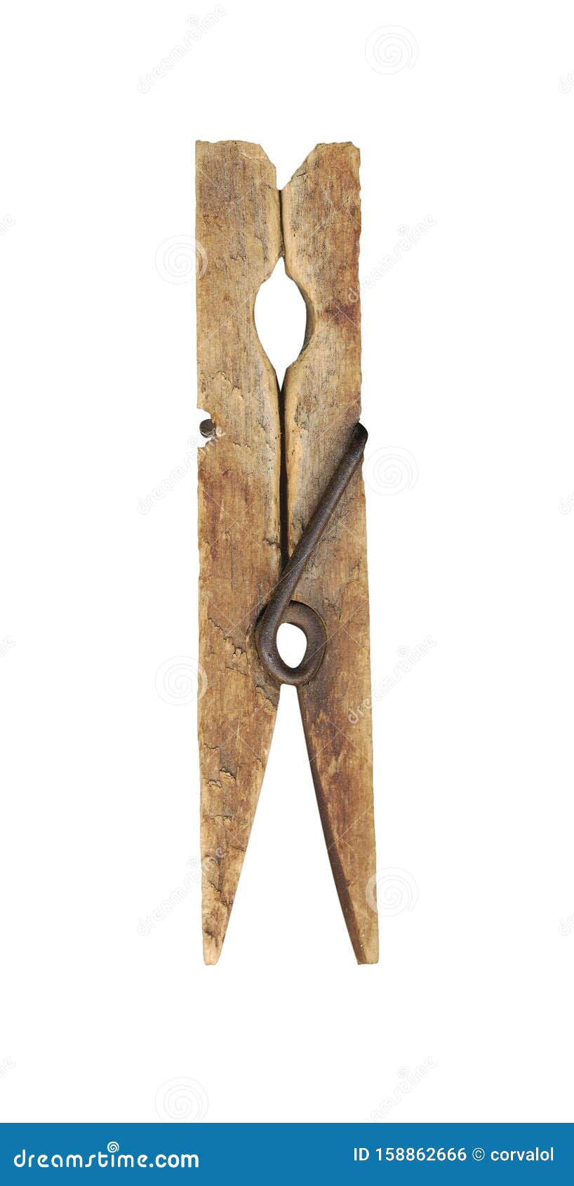 Old Wooden Peg Clothespin Isolated on White Stock Photo - Image of ...