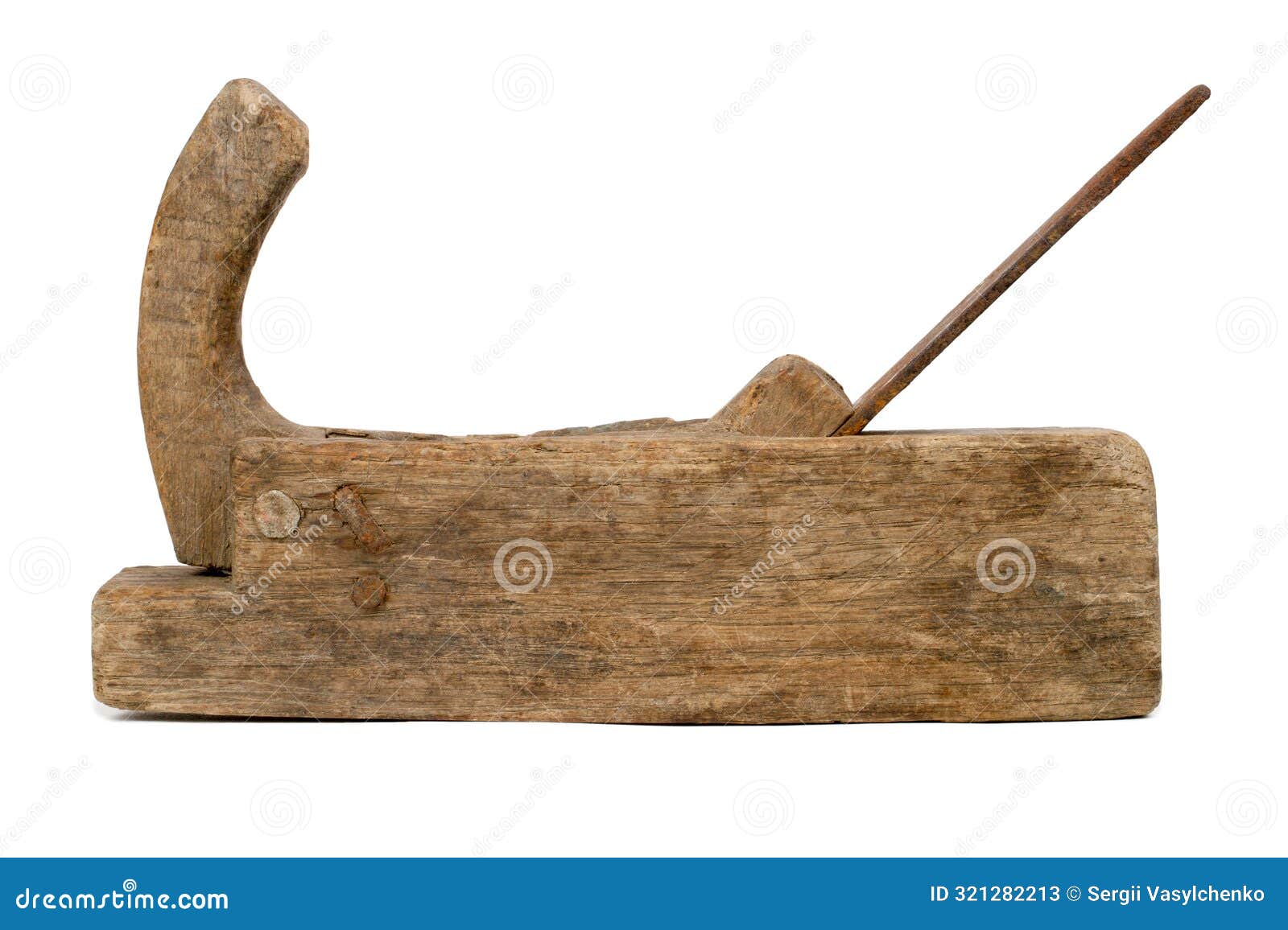 An Old Wooden Planer on a White Background. Side View Stock Image ...