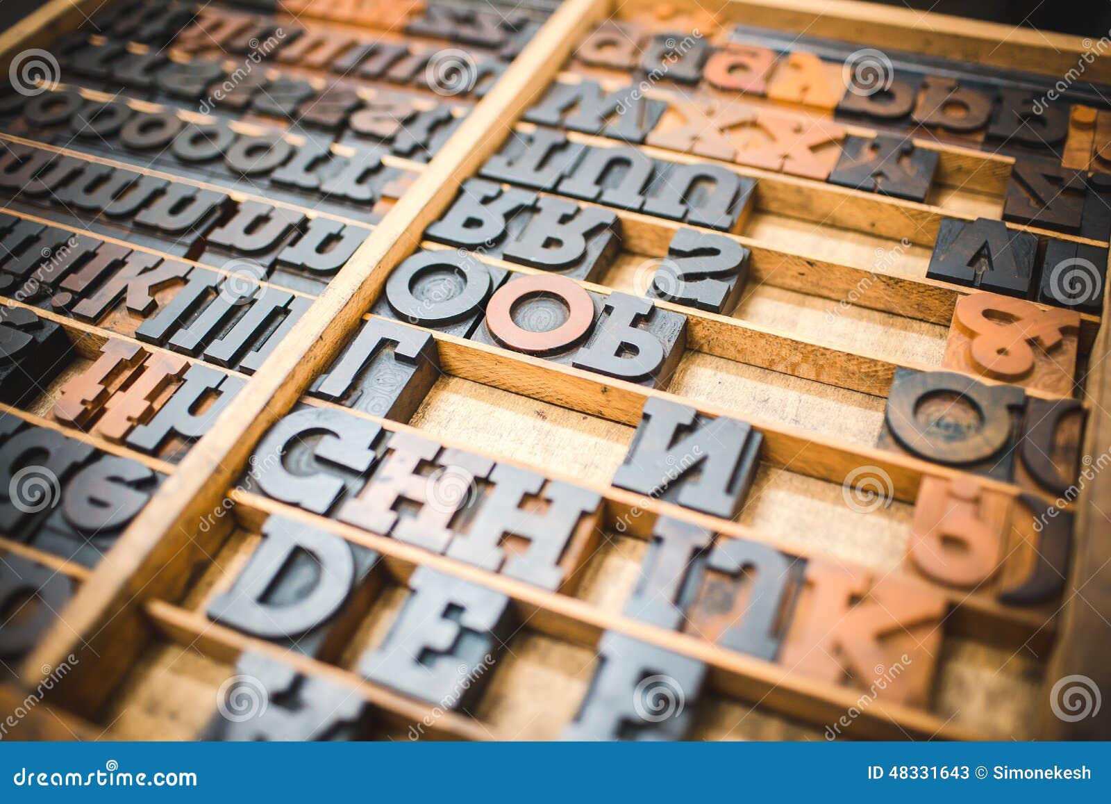 Old Wooden Printing Type, Font Characters Stock Image - Image of macro ...