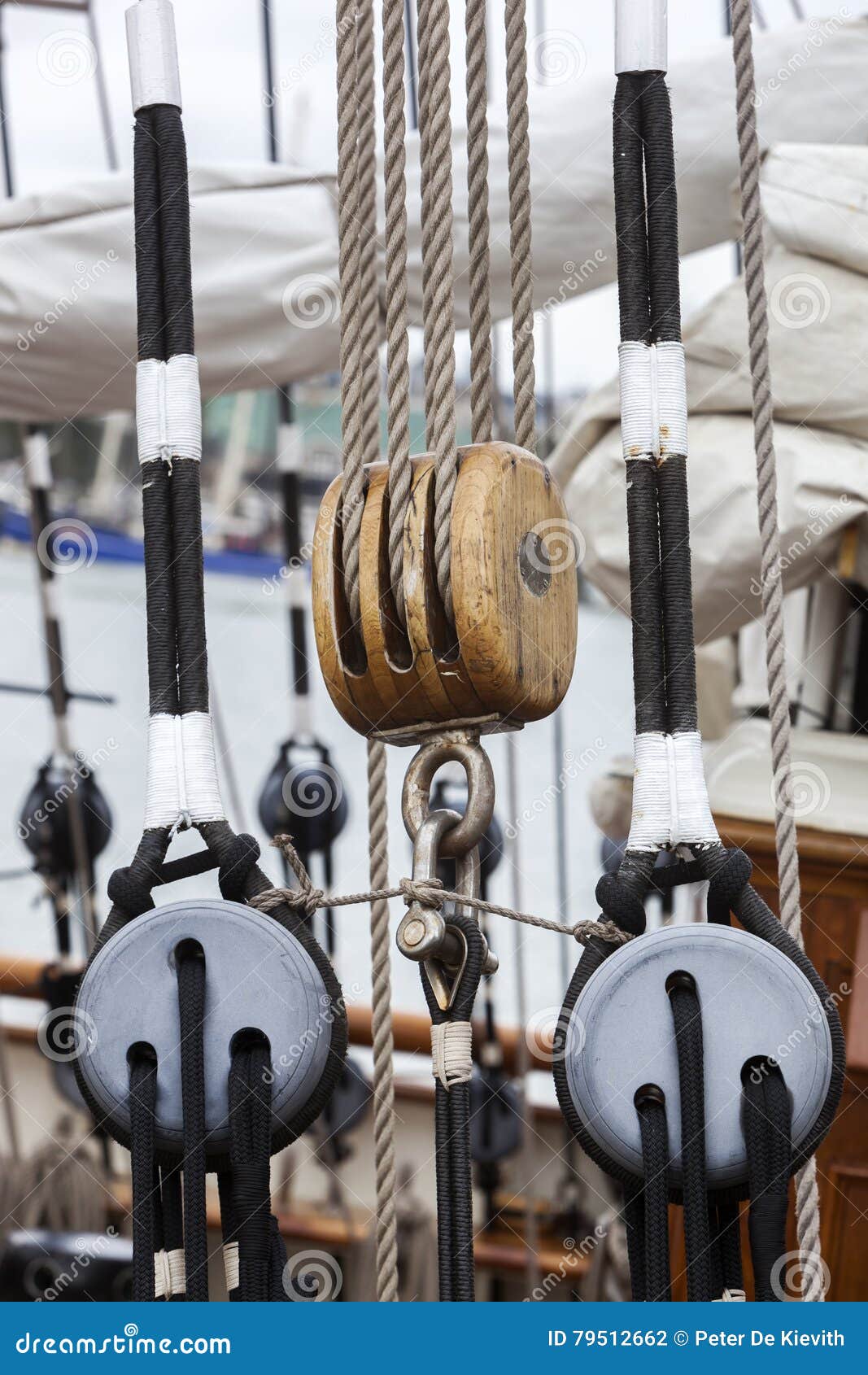 Old Wooden Pulley on a Sailing Boat Stock Photo - Image of sailboat ...