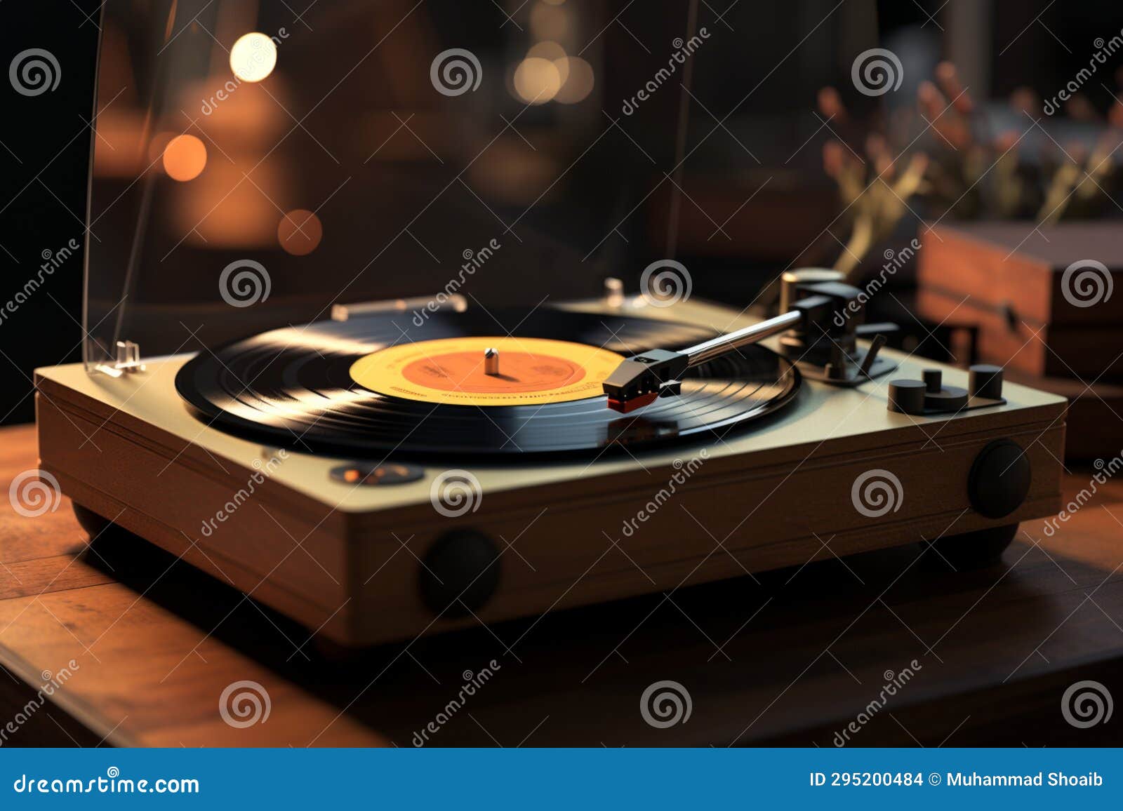 An Old Wooden Record Player on a Table, Depicted in a 3D Render Stock ...
