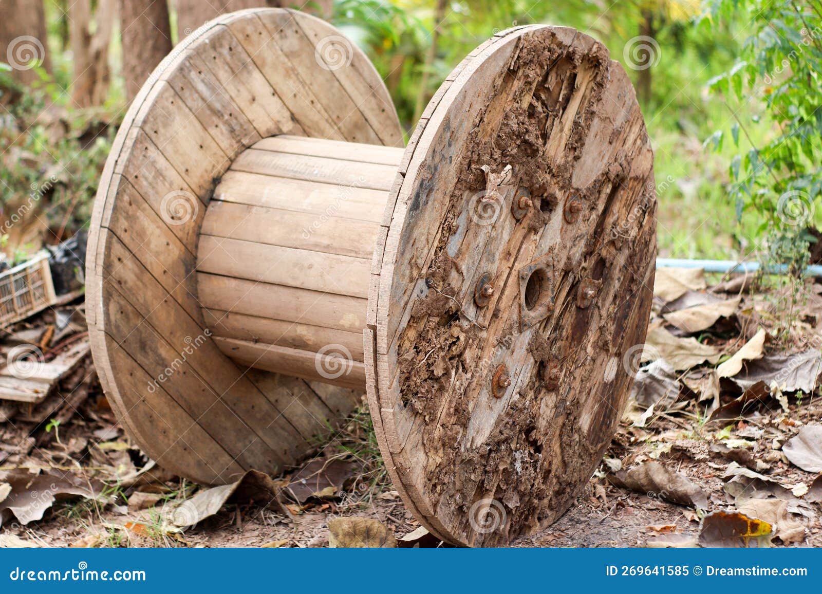 An Old Wooden Reel or Cable Reel Made of Wood Stock Image - Image of ...