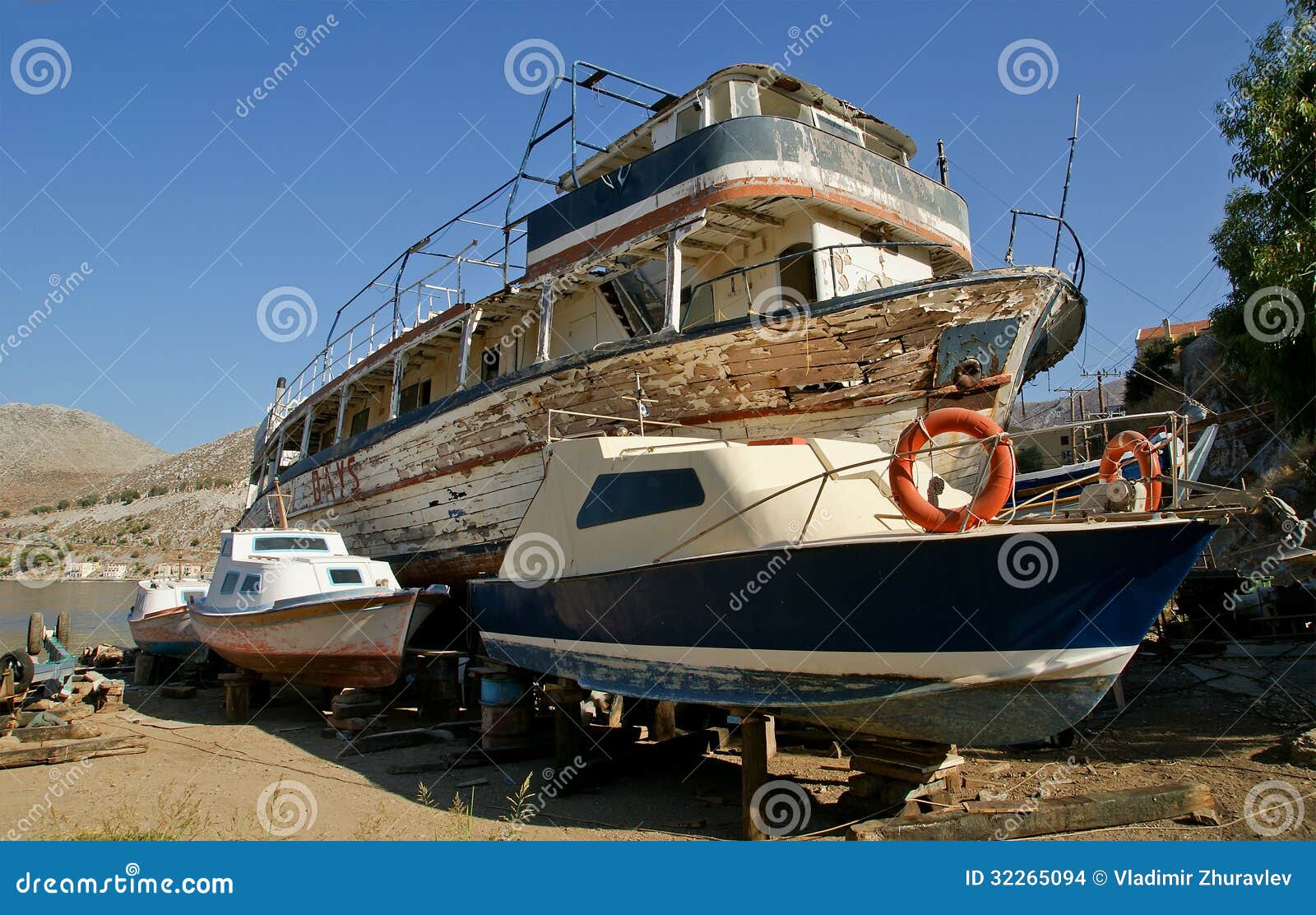 Old Wooden Restored Ship in a Dry Dock Stock Photo - Image of equipment ...