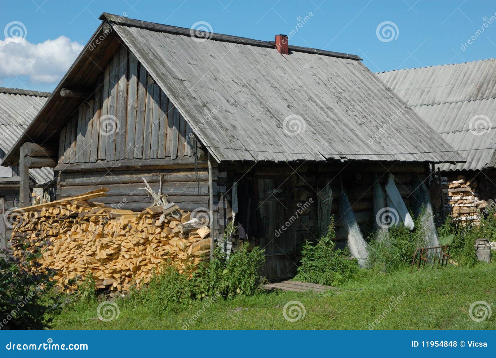 Old Wooden Shack with Stack of Firewood Stock Photo - Image of house ...