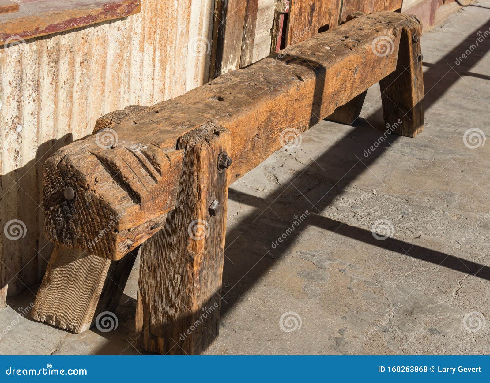 Old wooden sidewalk bench stock photo. Image of pattern - 160263868