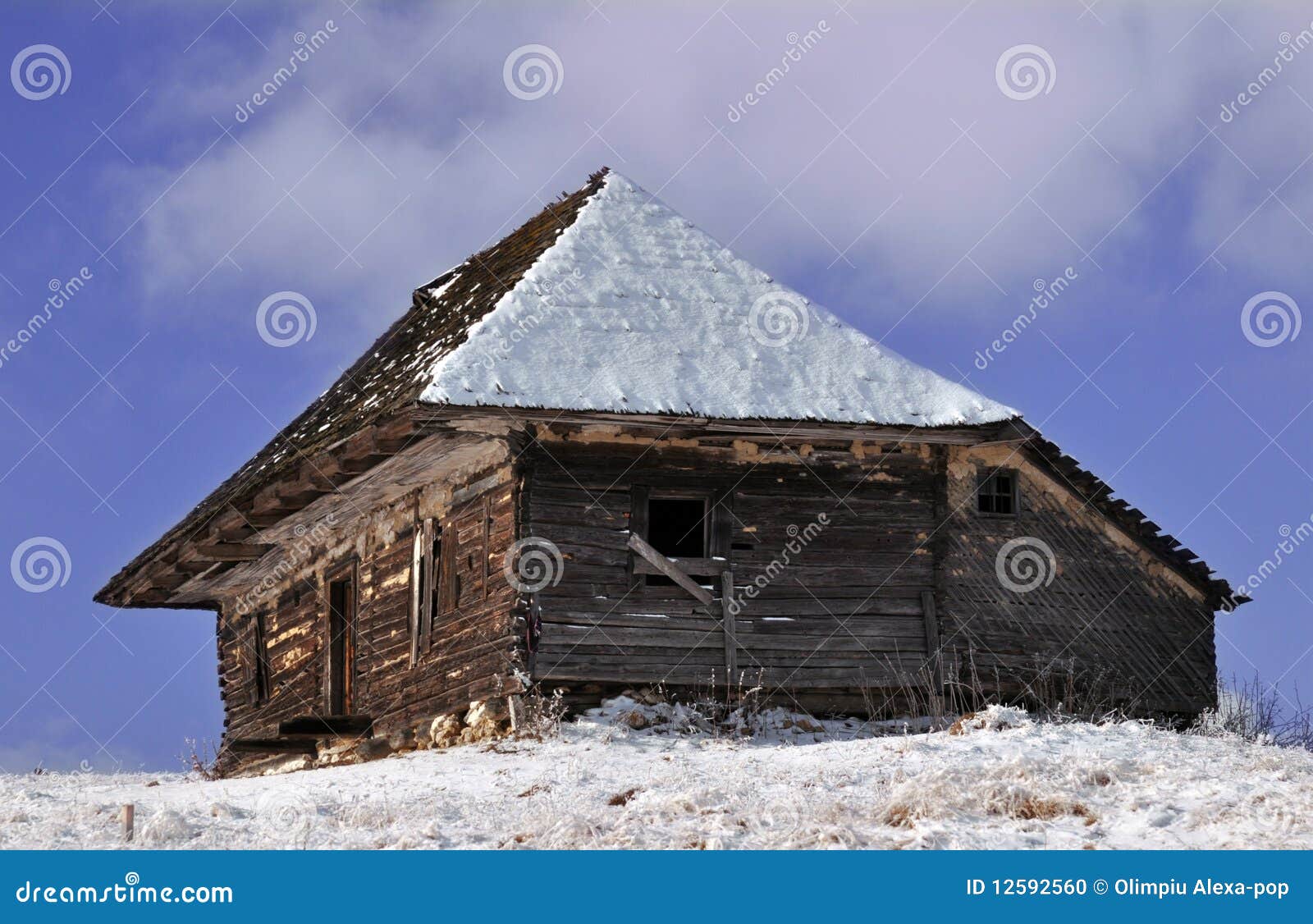 Old Wooden Stable with Snow on the Roof Stock Photo - Image of ...