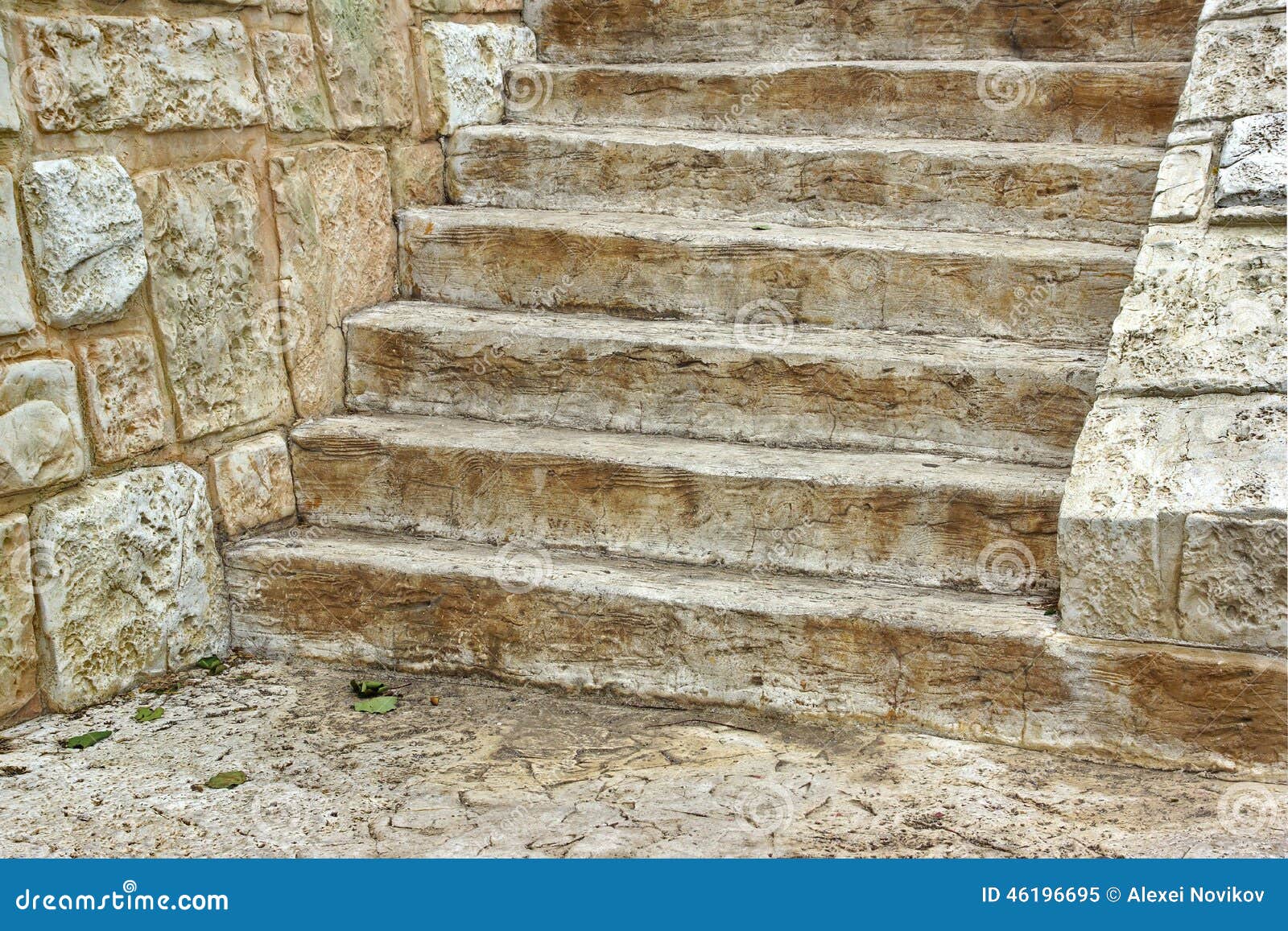 Old Wooden Staircase and Stone Wall Stock Image - Image of squared ...