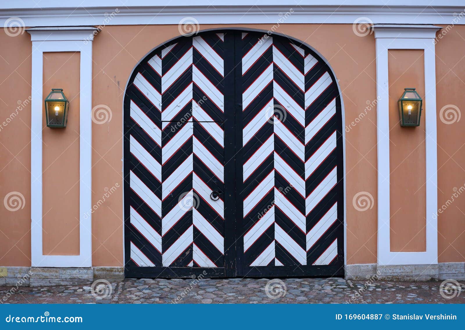 Old Wooden Striped Gate in the Wall Stock Image - Image of street ...