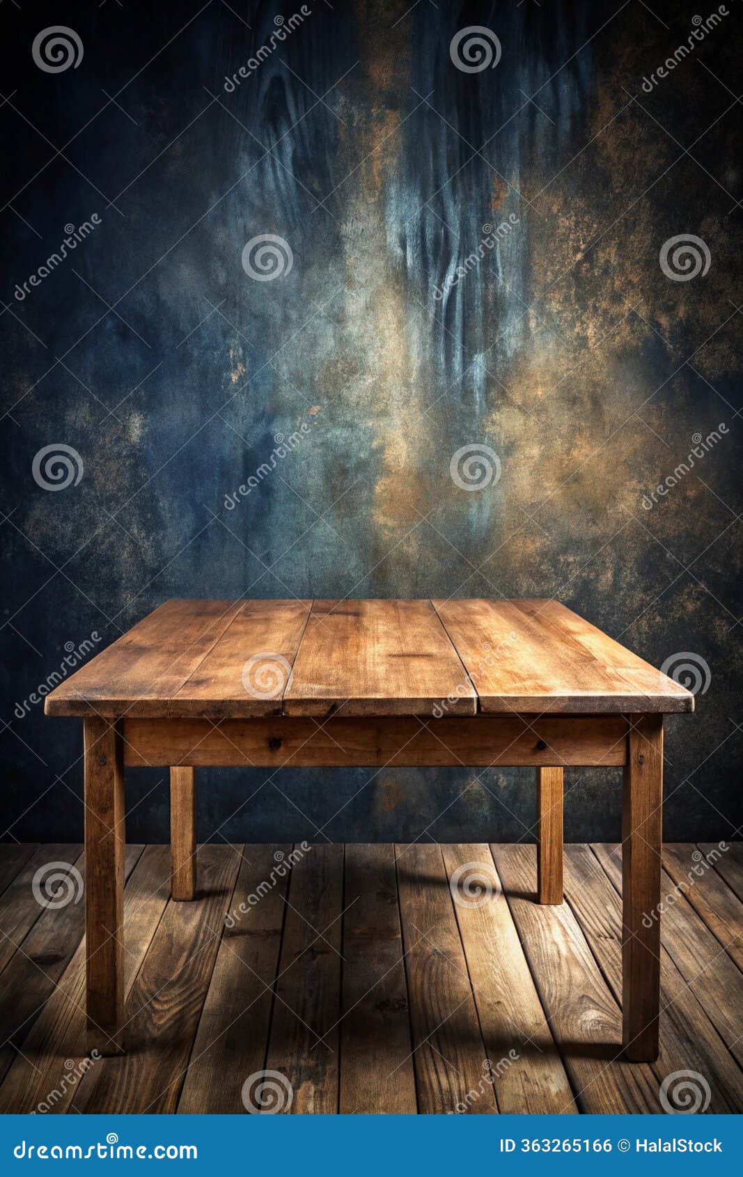 Old Wooden Table on Background Dark Wall Stock Illustration ...